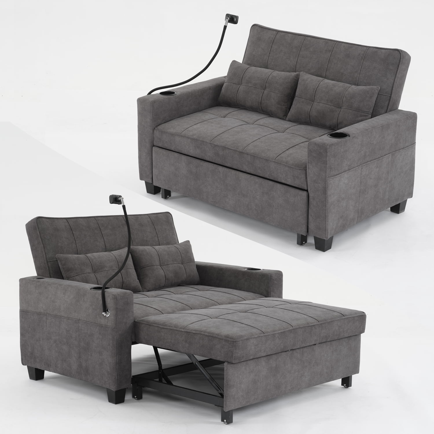 Llinc Store Loveseat Futon Sofa Bed Convertible Couch 3-in-1 Pull Out Sleeper Chair Beds with ...