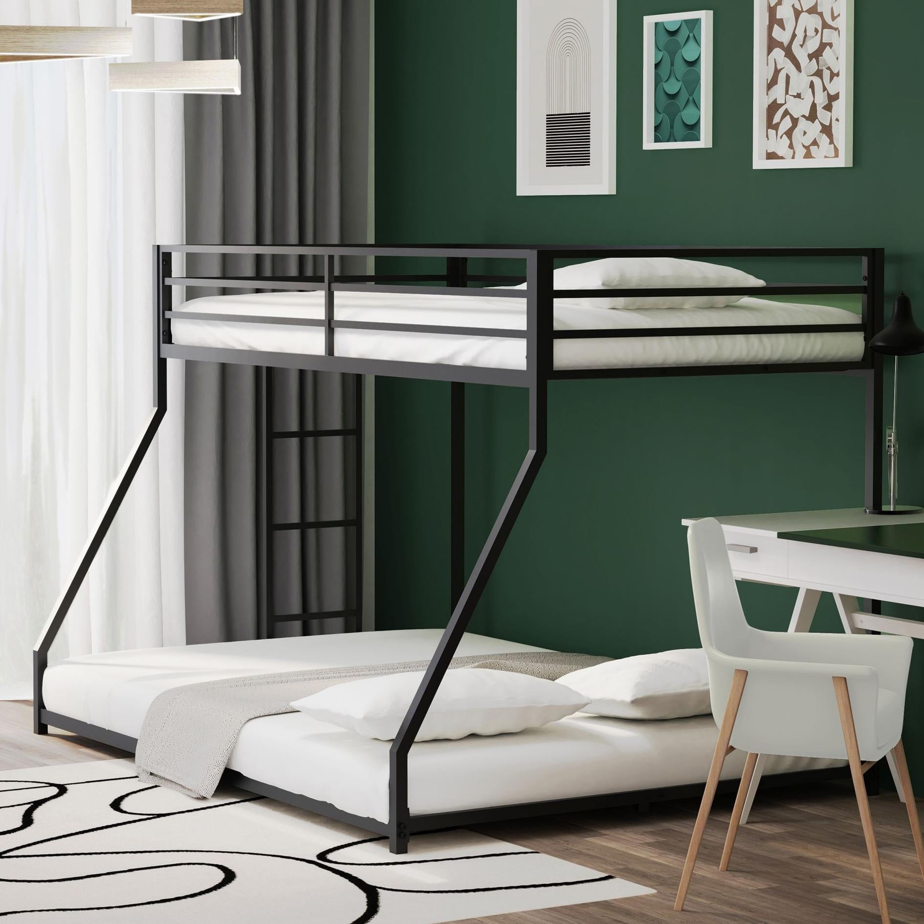 Llinc Store Metal Bunk Twin Over Full Bed Frame Guard Rail, Metal Frame ...