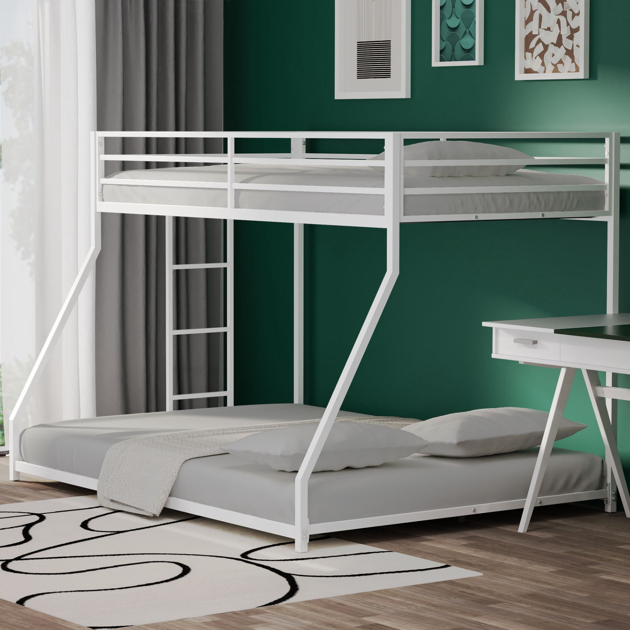 Llinc Store Metal Bunk Twin Over Full Bed Frame Guard Rail, Metal Frame ...