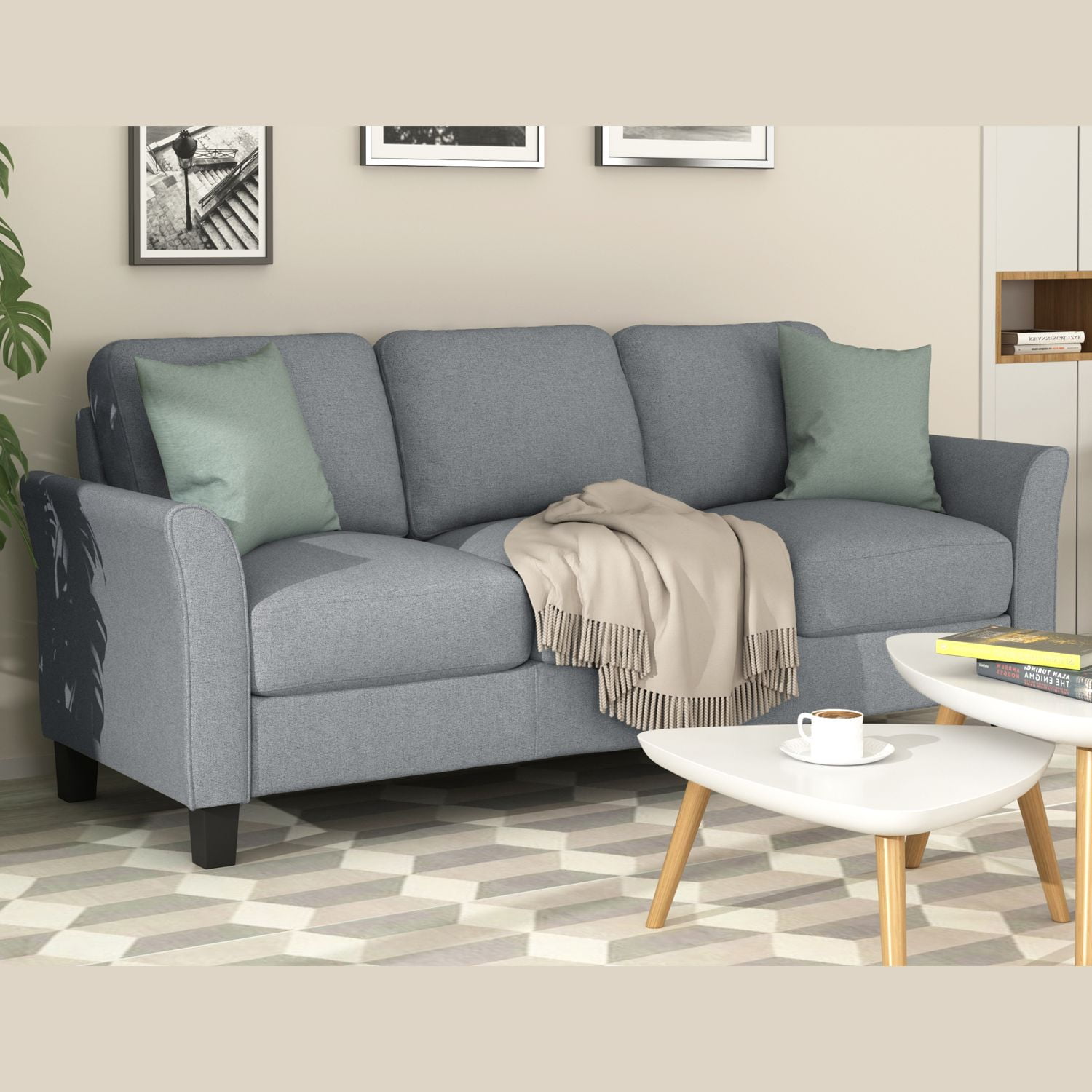 Llinc Store Modern 3-Seat Sofa Living Room Linen Fabric Couch, Gray, 3 ...