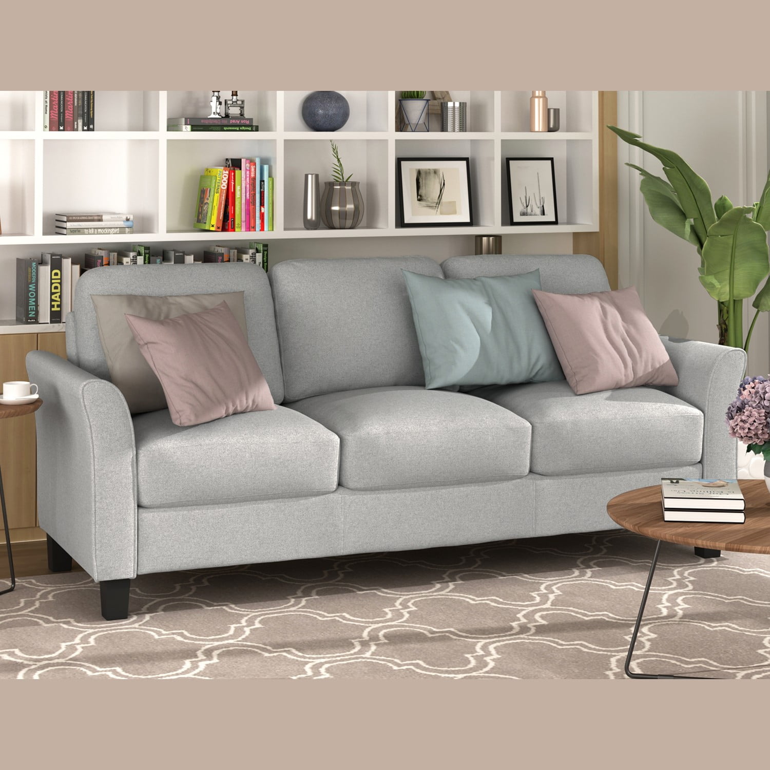 Llinc Store Modern 3-Seat Sofa Living Room Linen Fabric Couch, Light ...