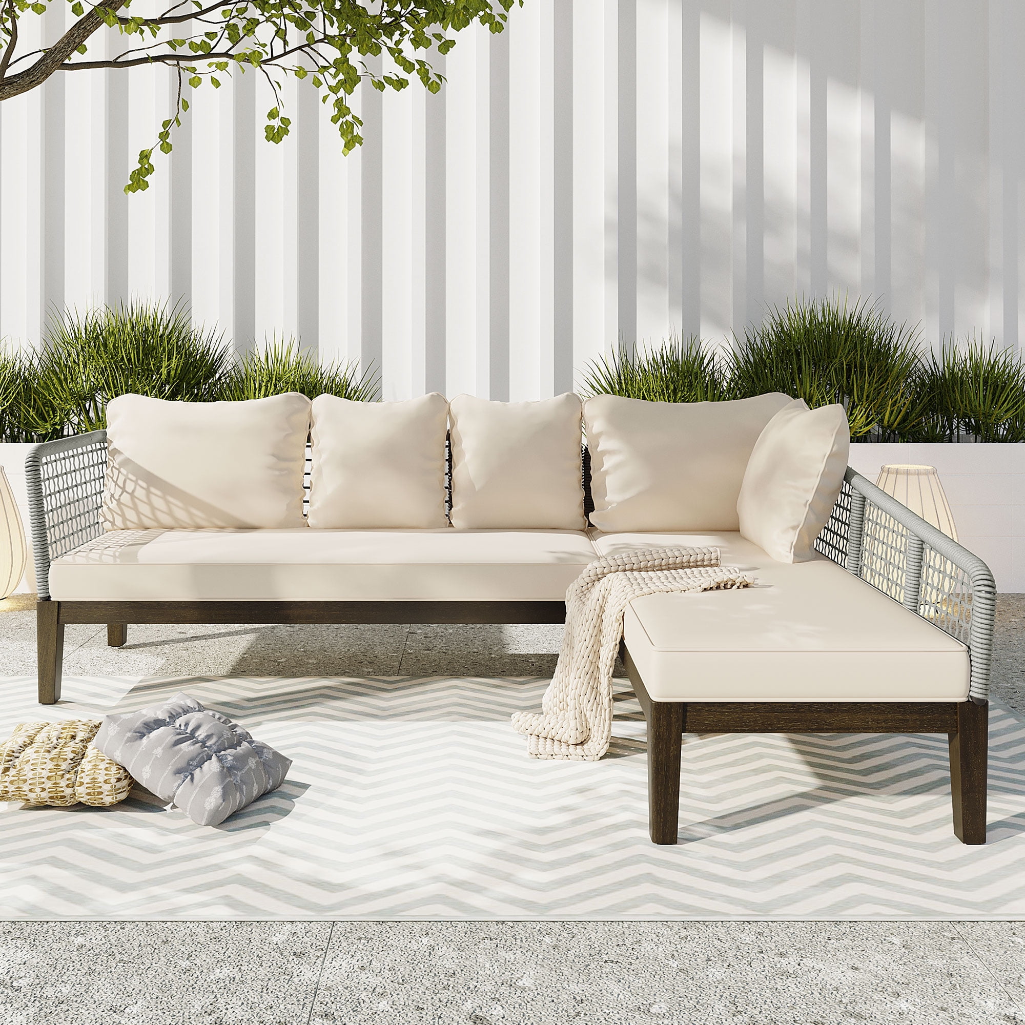 Llinc Store Modern 5-Person Outdoor Seating Group With Cushions Rope ...