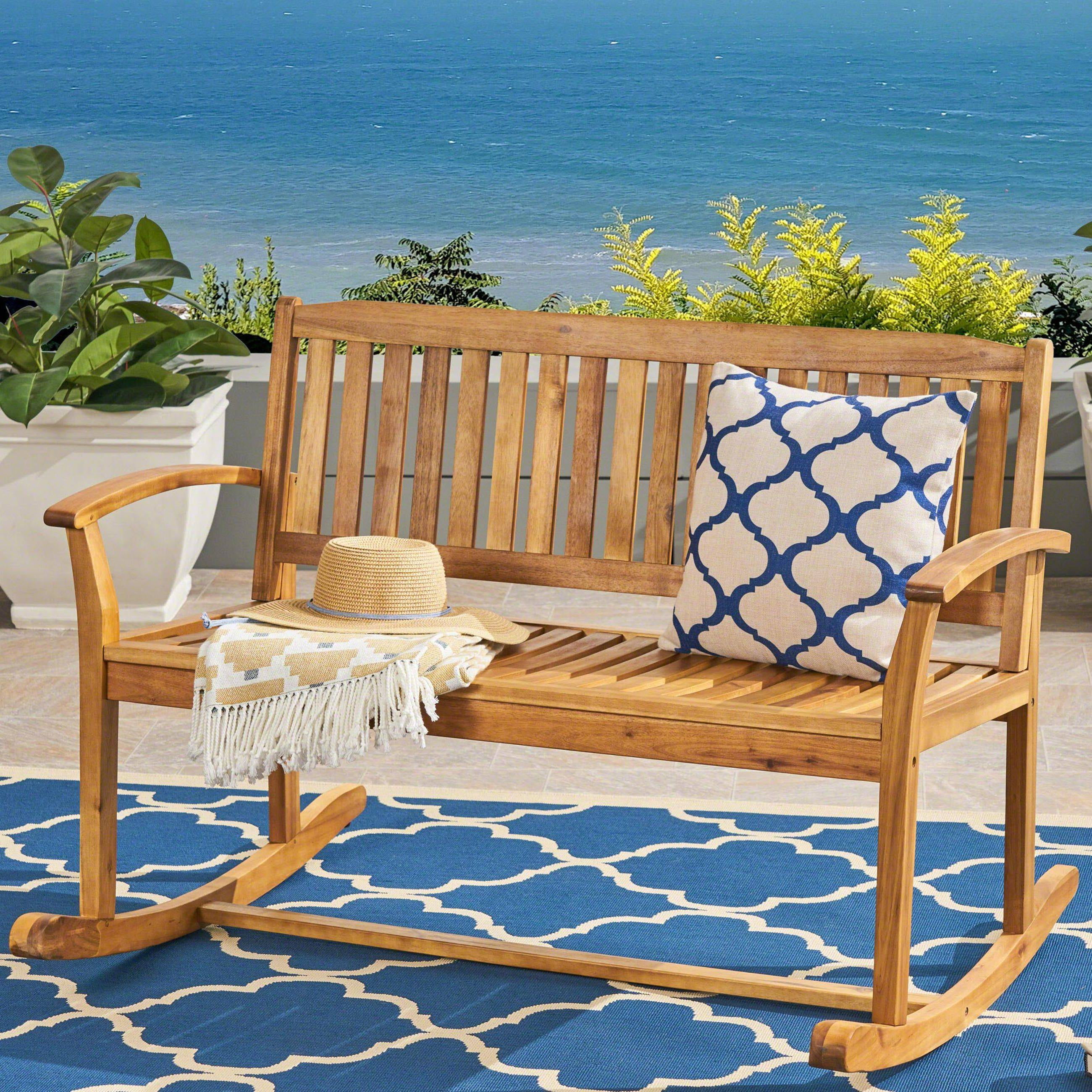 Llinc Store Patio Loveseat Glider Hard Wood Rocking Bench Double Chair ...