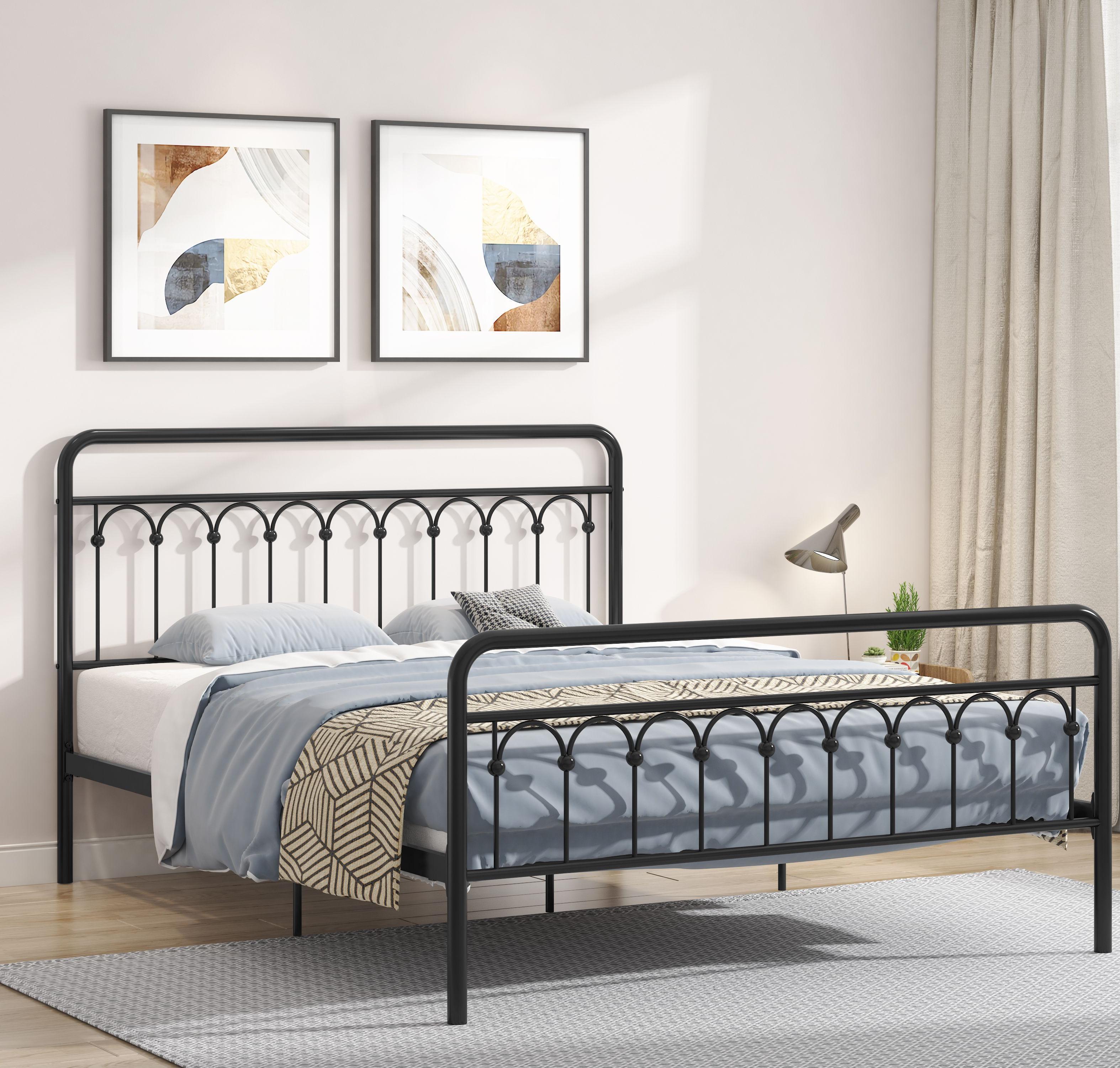 Llinc Store Queen Size Metal Bed Frame Black with 1000lbs Load-Bearing ...