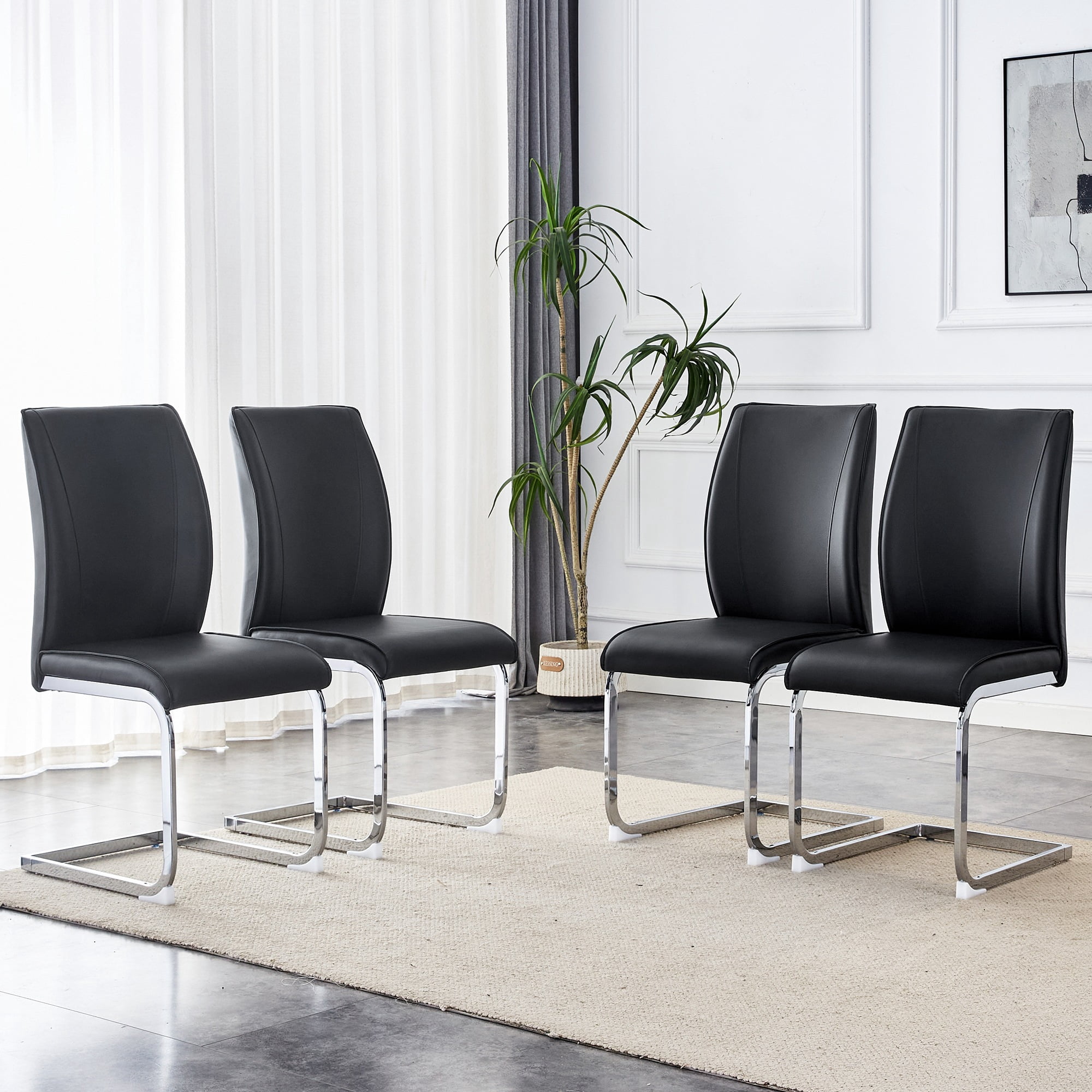 Llinc Store Set of 4 Black PU Simple Arch Dining Chair High Resilience ...