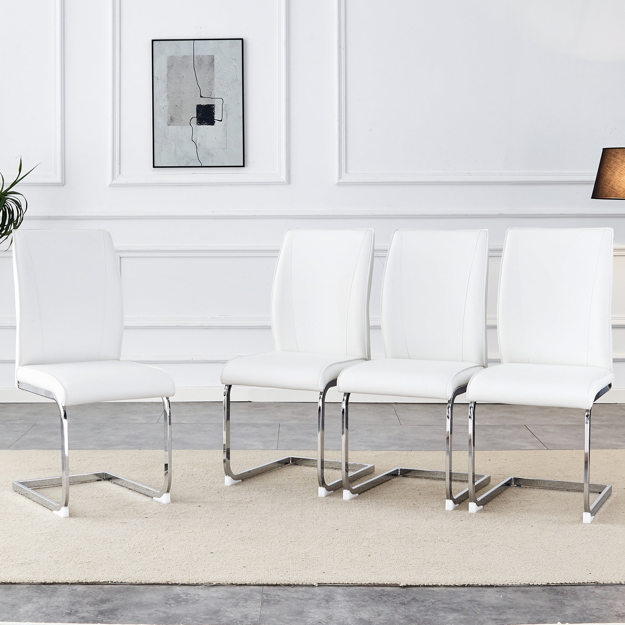 Llinc Store Set of 4 White PU Simple Arch Dining Chair High Resilience ...