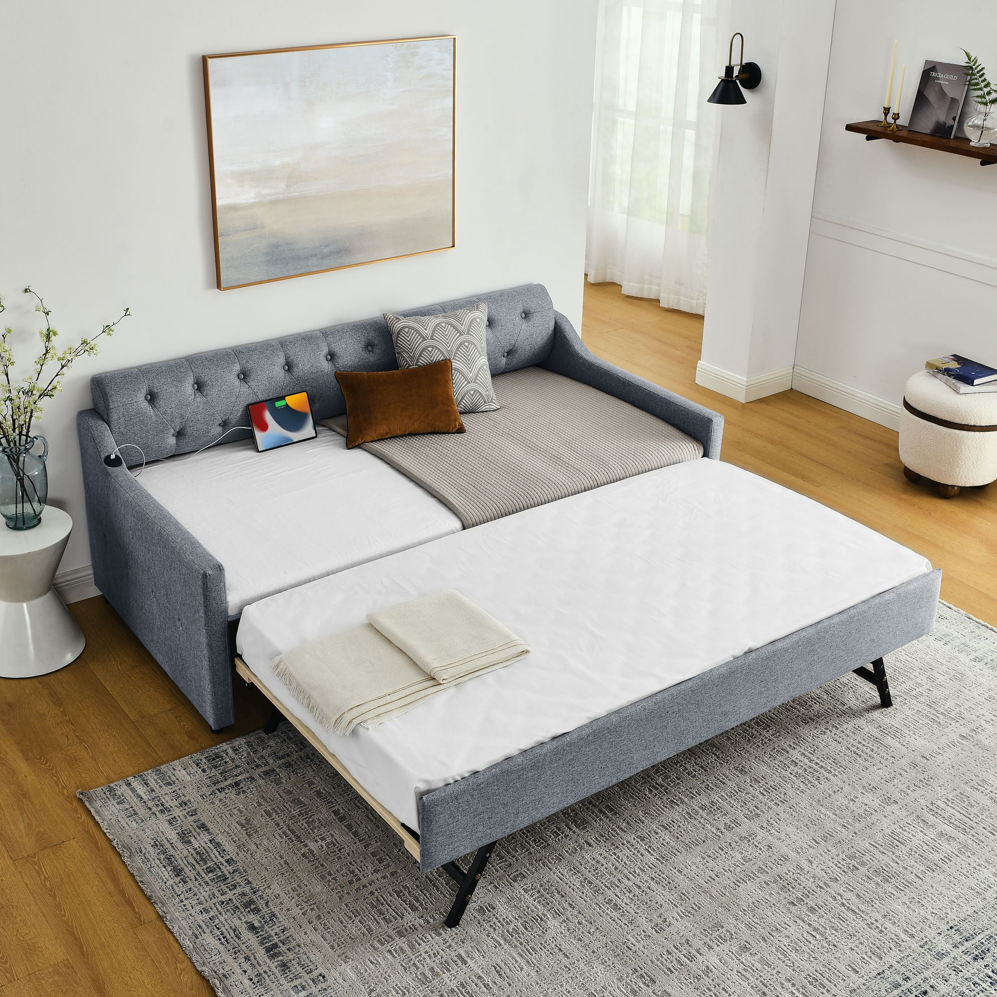 Llinc Store Twin Size Upholstery DayBed with Charging Port, with Twin ...
