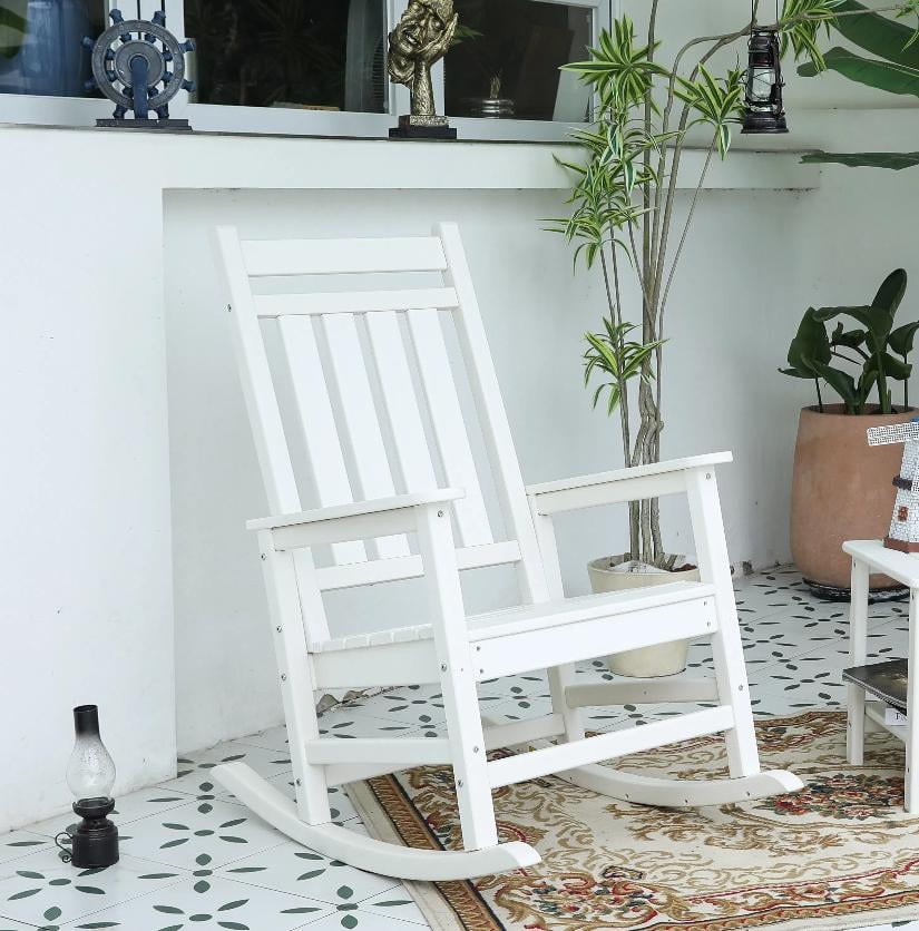 Llinc Store Wood-Texture Oversized Adirondack Rocking Chair, Outdoor ...