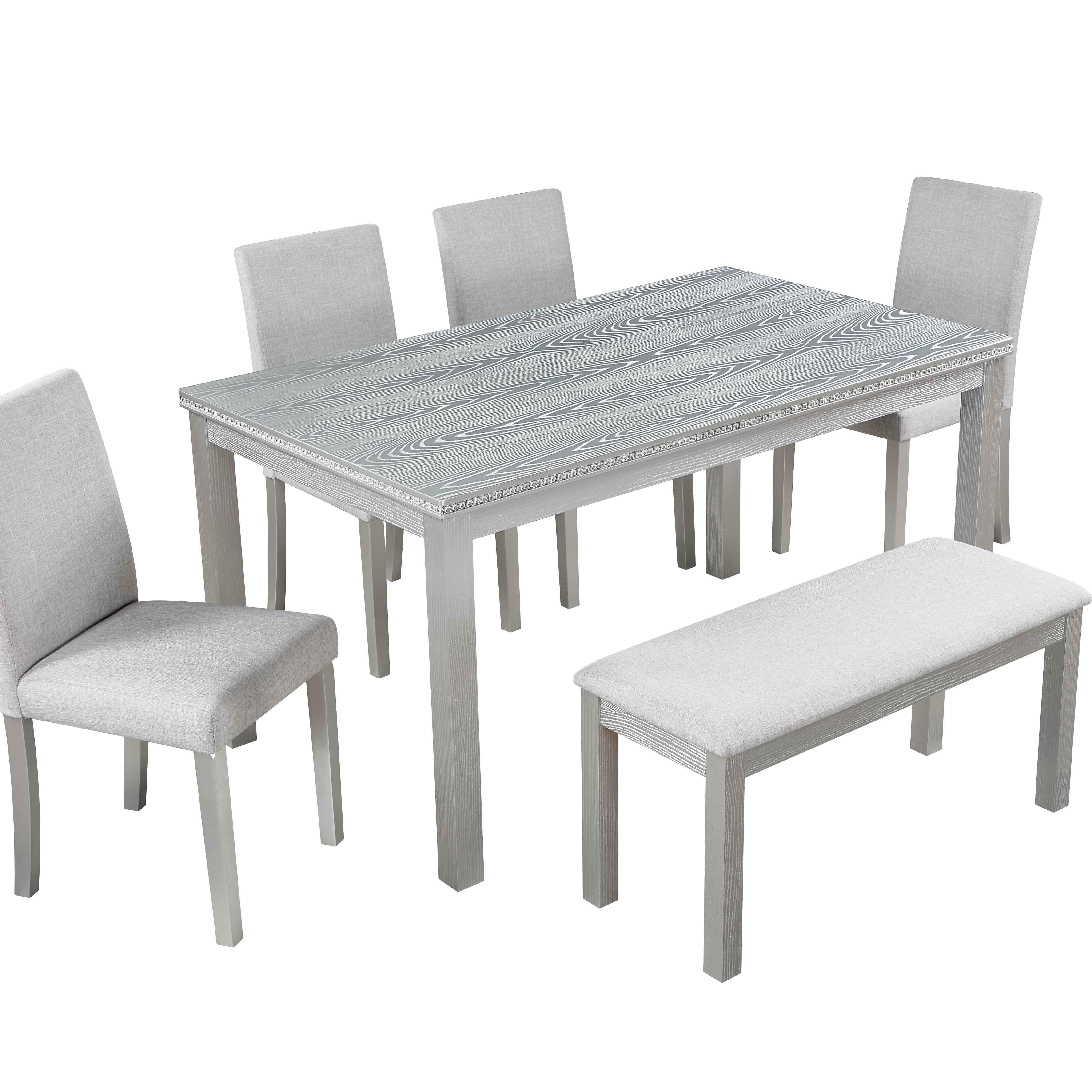 Llinc Store Wooden Dining Rectangular Table with Bench, Kitchen Table ...