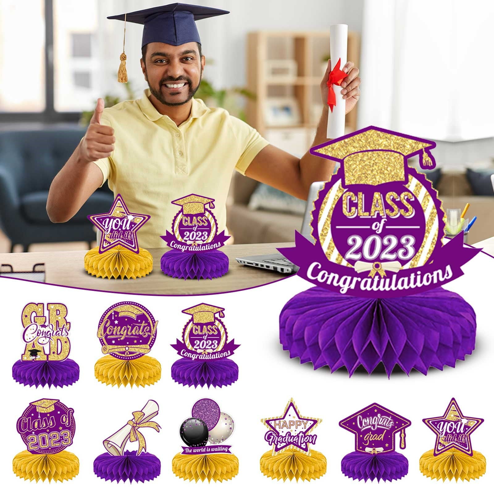 Lloopyting 2023 Graduation Season Hat Honeycomb Decoration Desktop ...