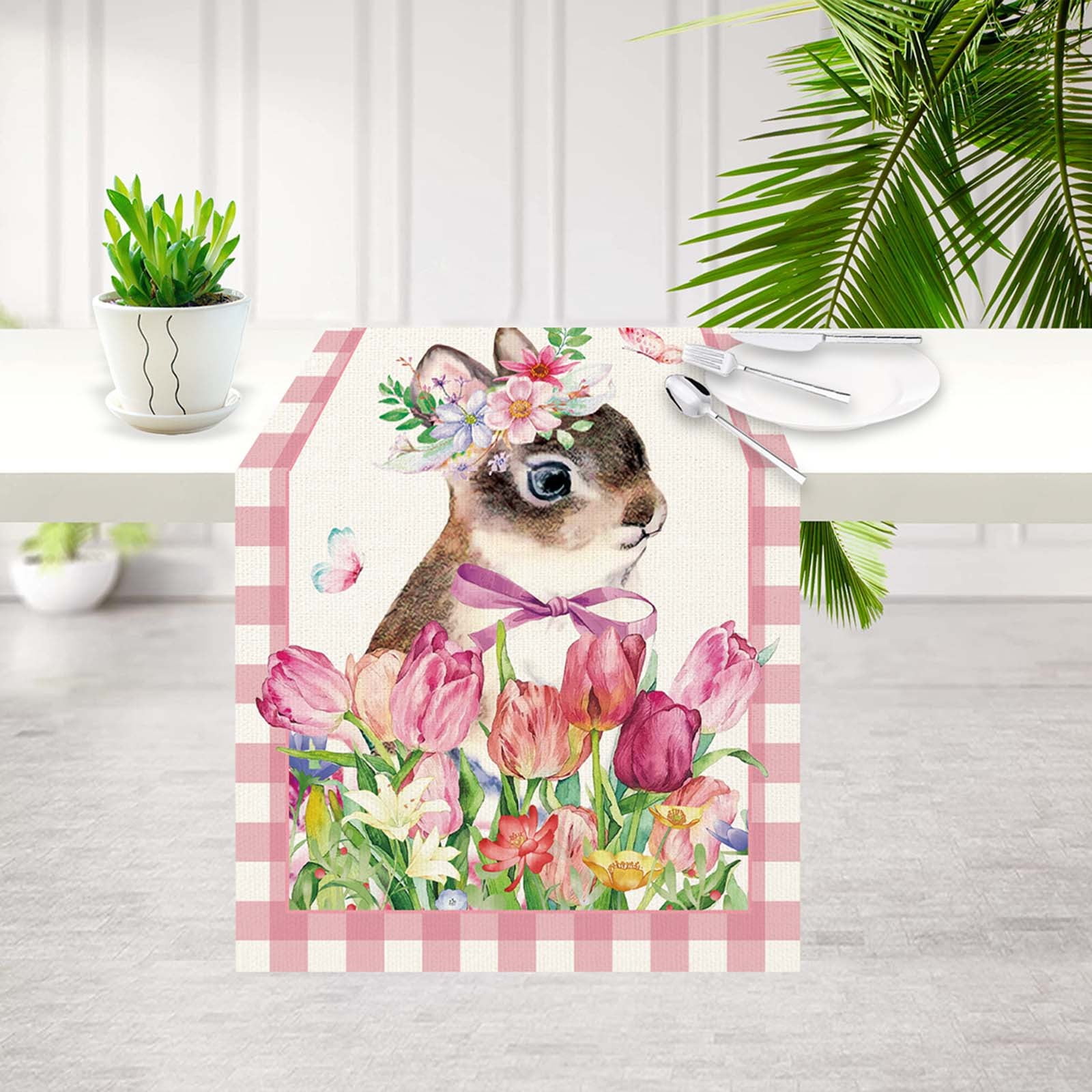Lloopyting Clearance Table Runner Desk Mat Easter Festive Bunny Egg ...