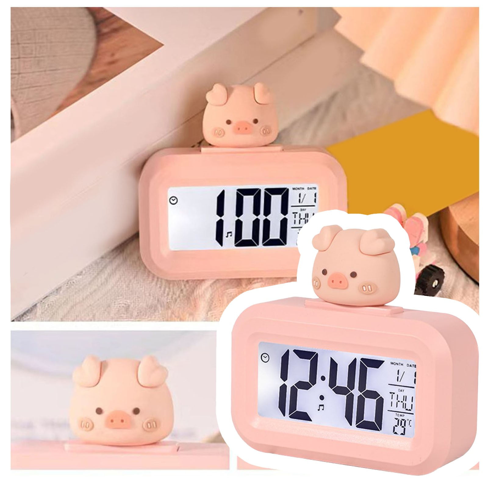 Lloopyting Pink digital alarm clock Clock with date and day Clock for ...