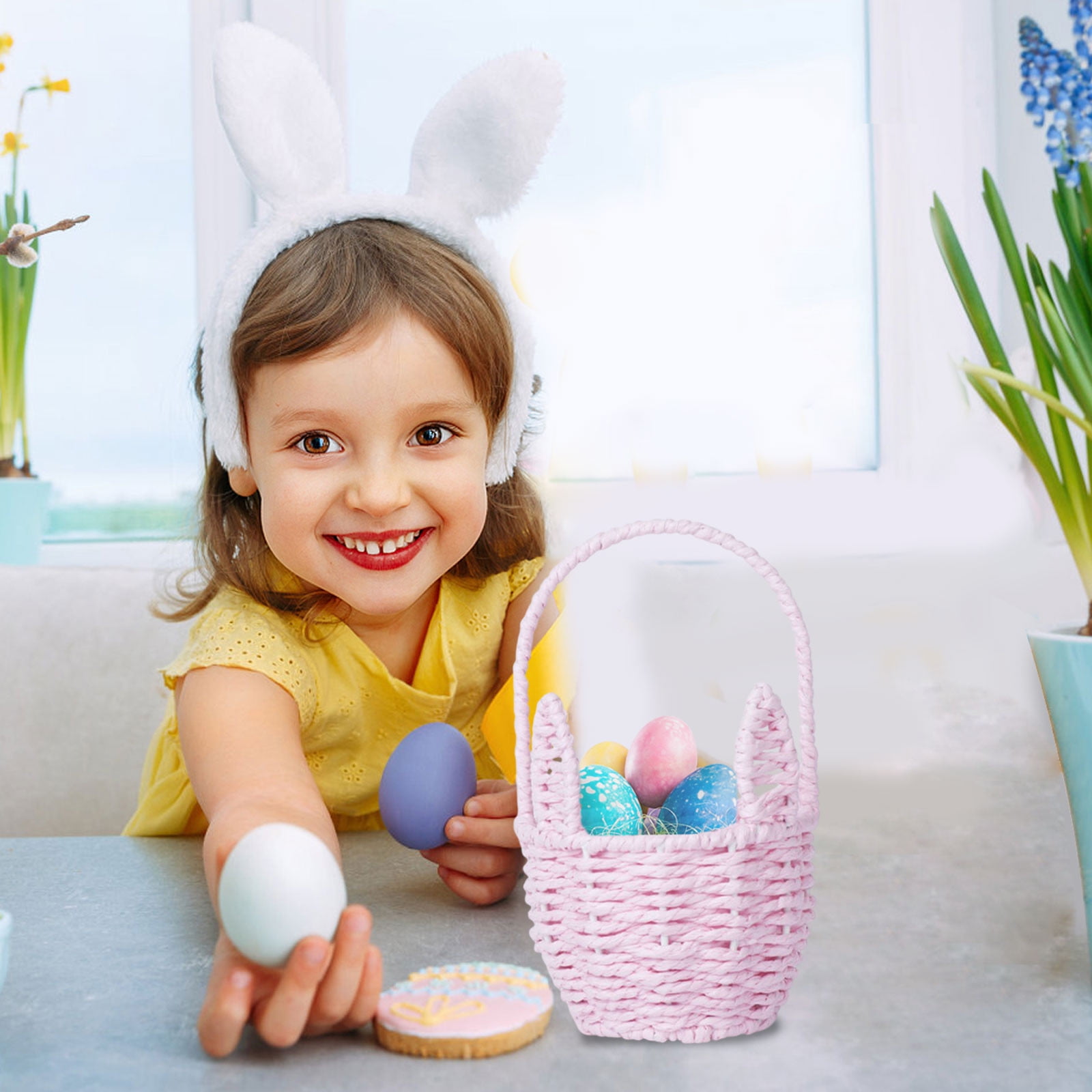 LmnLft 18-inch Rattan Bunny Basket - Lightweight Easter Egg Collector ...