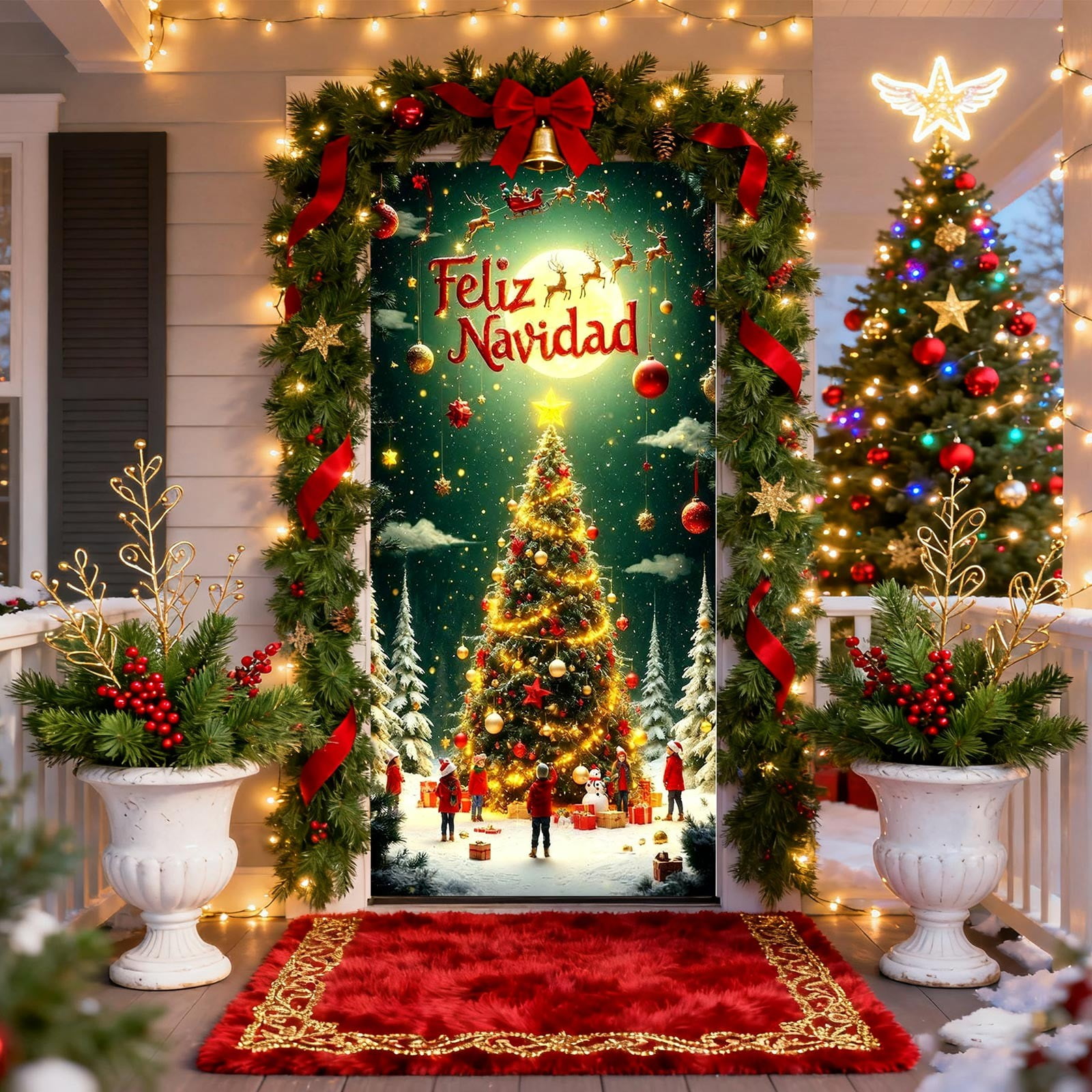 LmnLft 35x72 Inch Christmas Door Curtain, Beautiful Santa and Snowflake ...