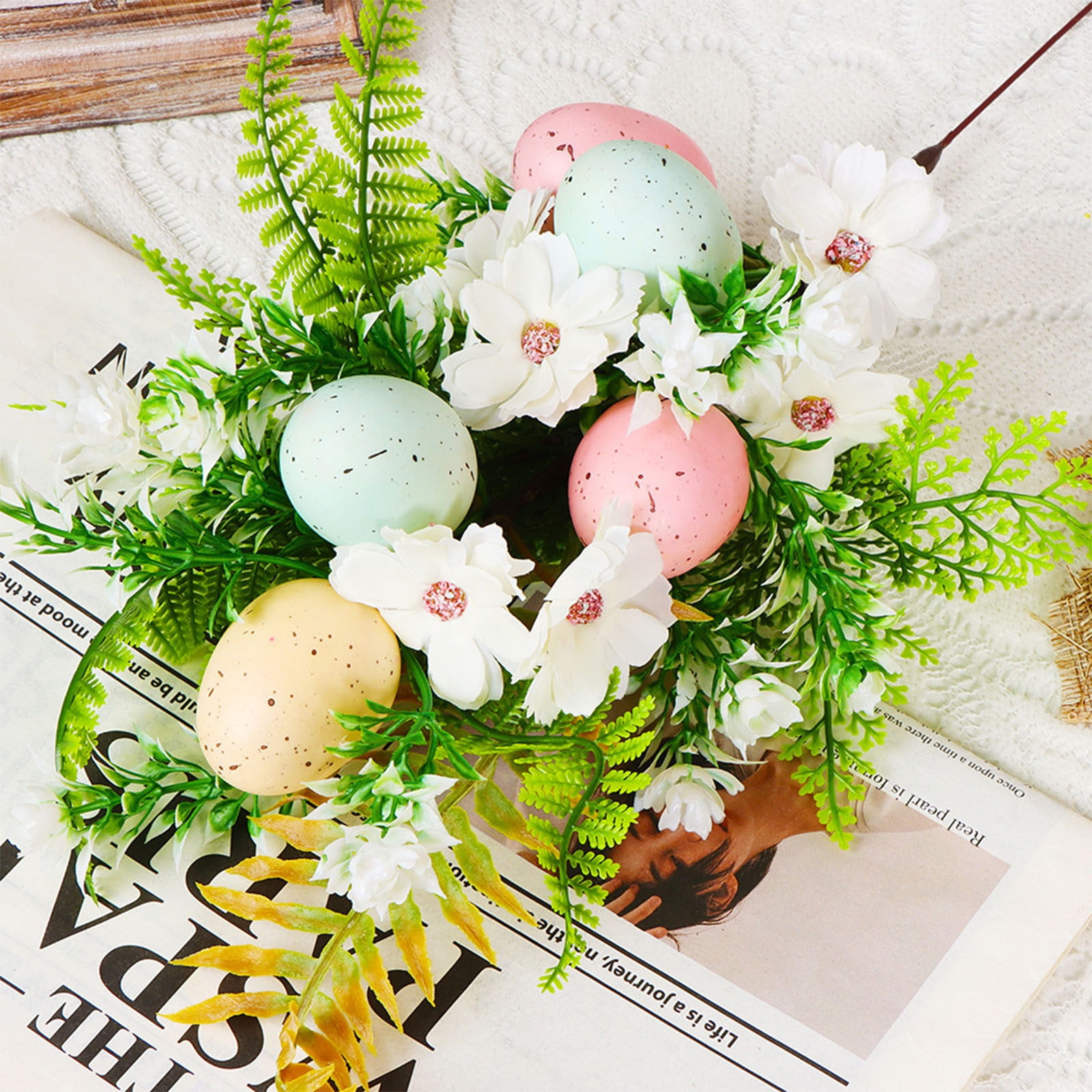 LmnLft Artificial Easter Egg Greenery - Faux Succulent Table Centerpiece with Plastic Eggs for ...