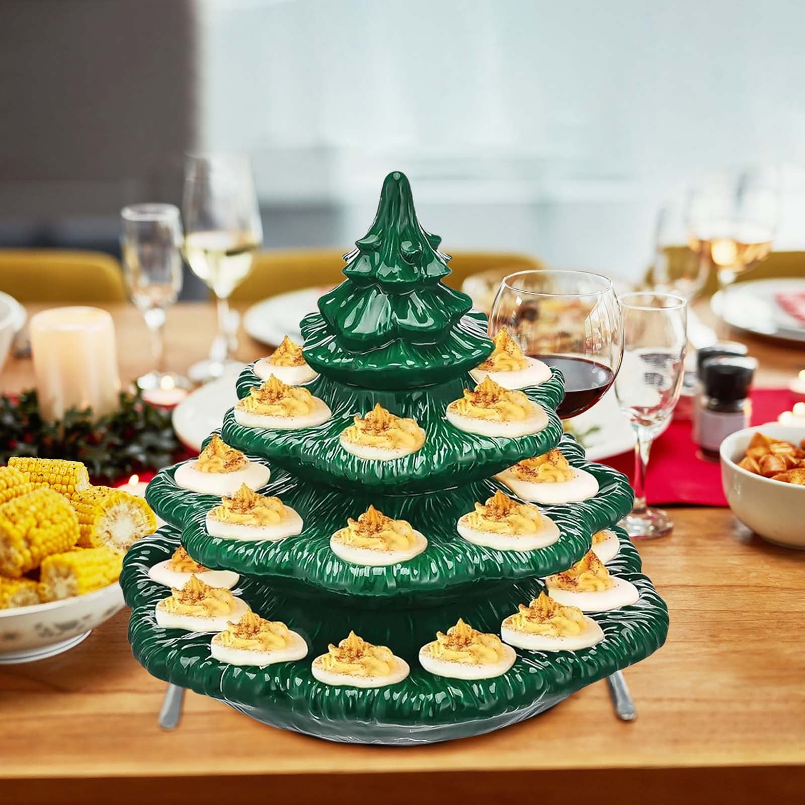 LmnLft Christmas Tree Shape Deviled Egg Trays Platters,Ceramic ...