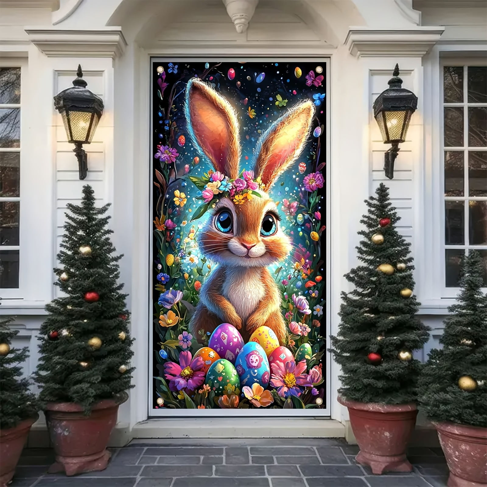 LmnLft Double-Sided Easter Bunny Door Flag - Polyester Spring Welcome ...