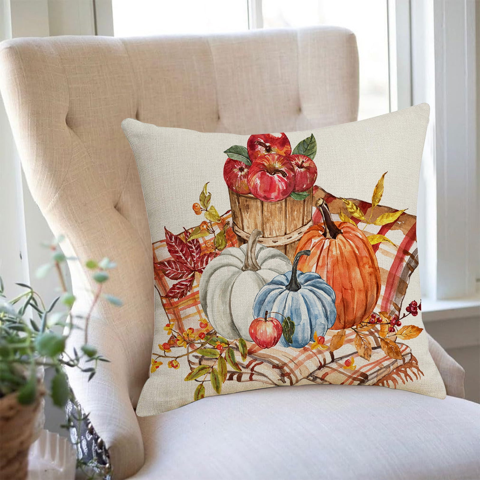 LmnLft Fall Pillow Covers with Pumpkin Themed Thanksgiving Print, Burnt ...
