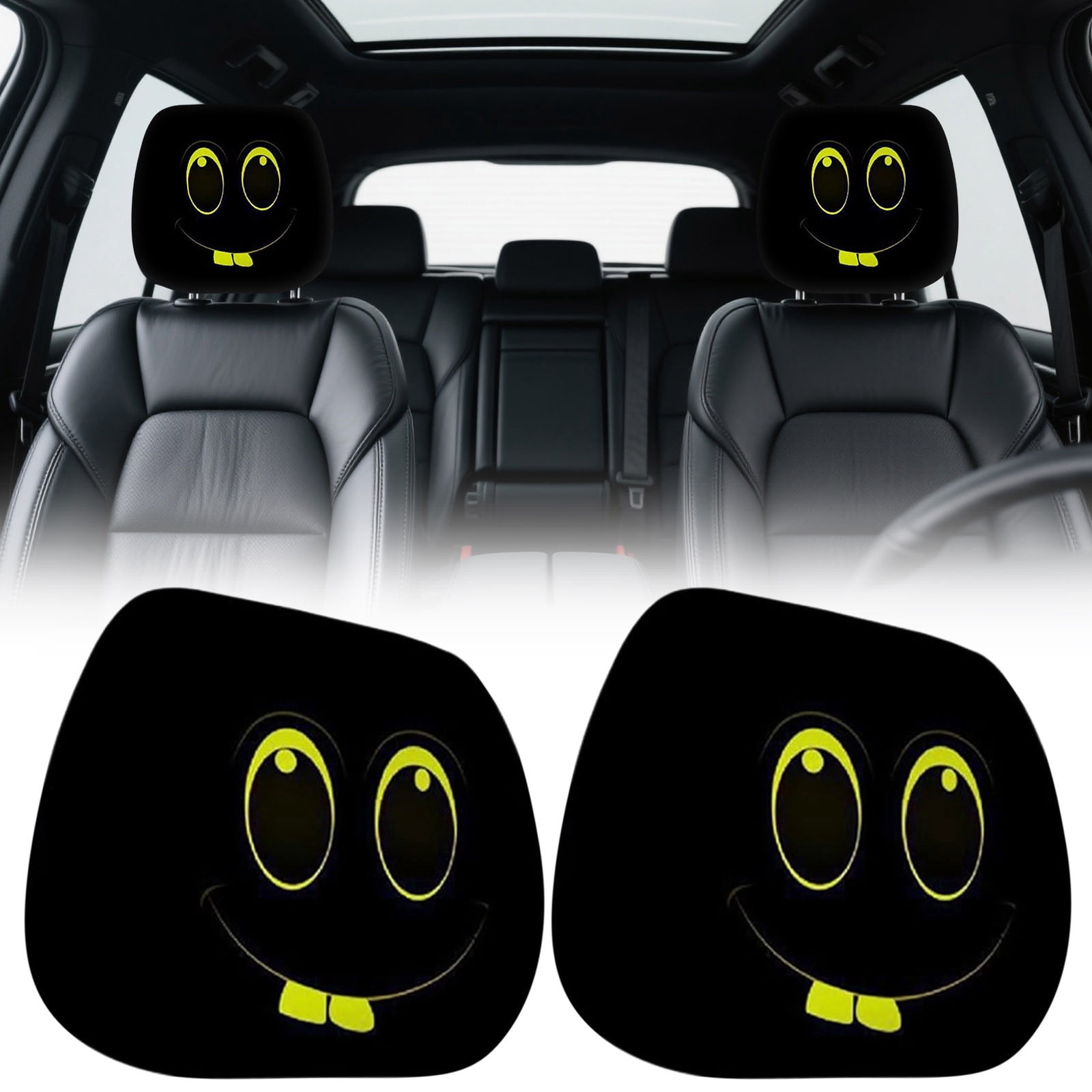 LmnLft Funny Cartoon Car Headrest Covers,Funny Big Eyes Expression ...