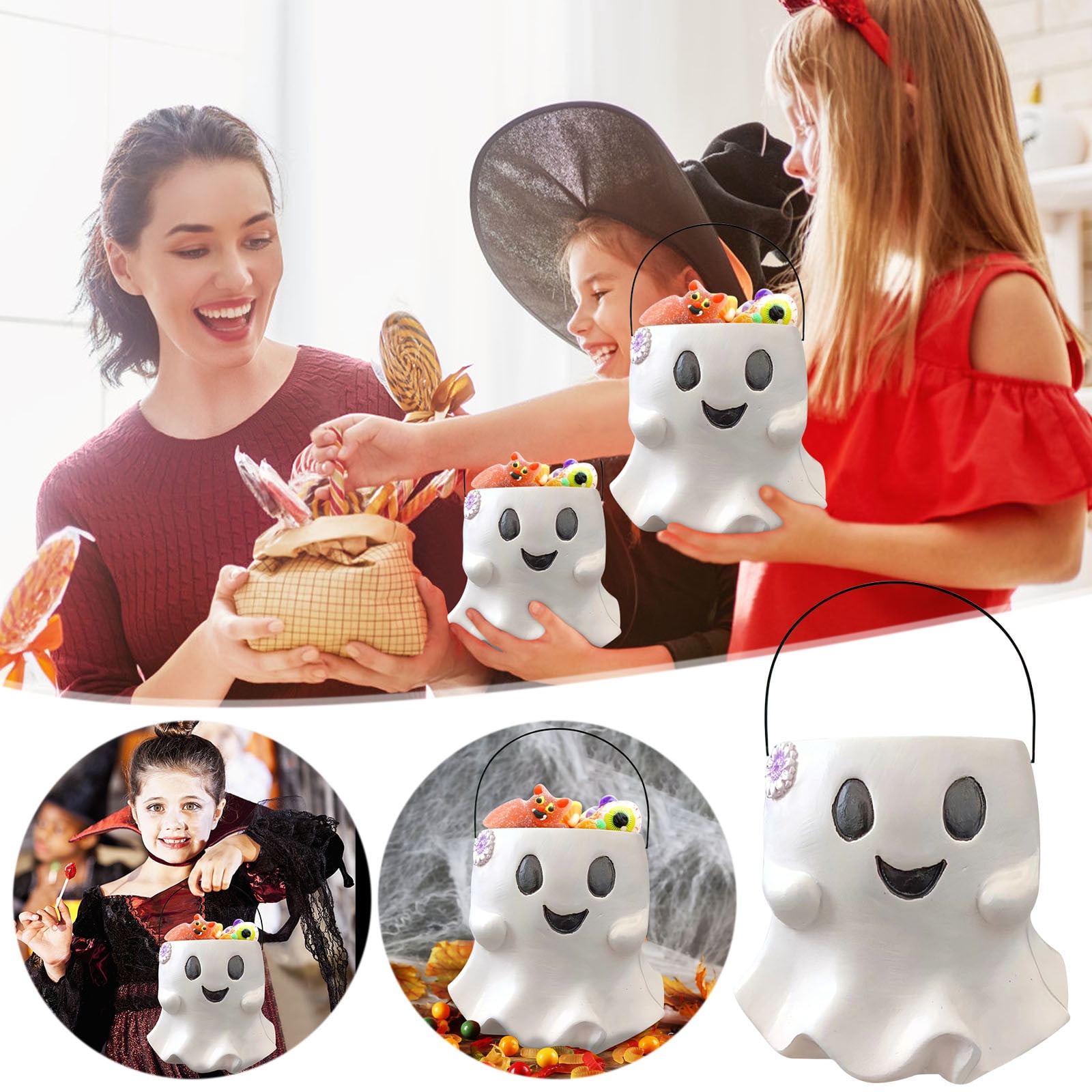 LmnLft Funny Ghost Candy Bucket with Resin Ghost Decorations, Cute ...