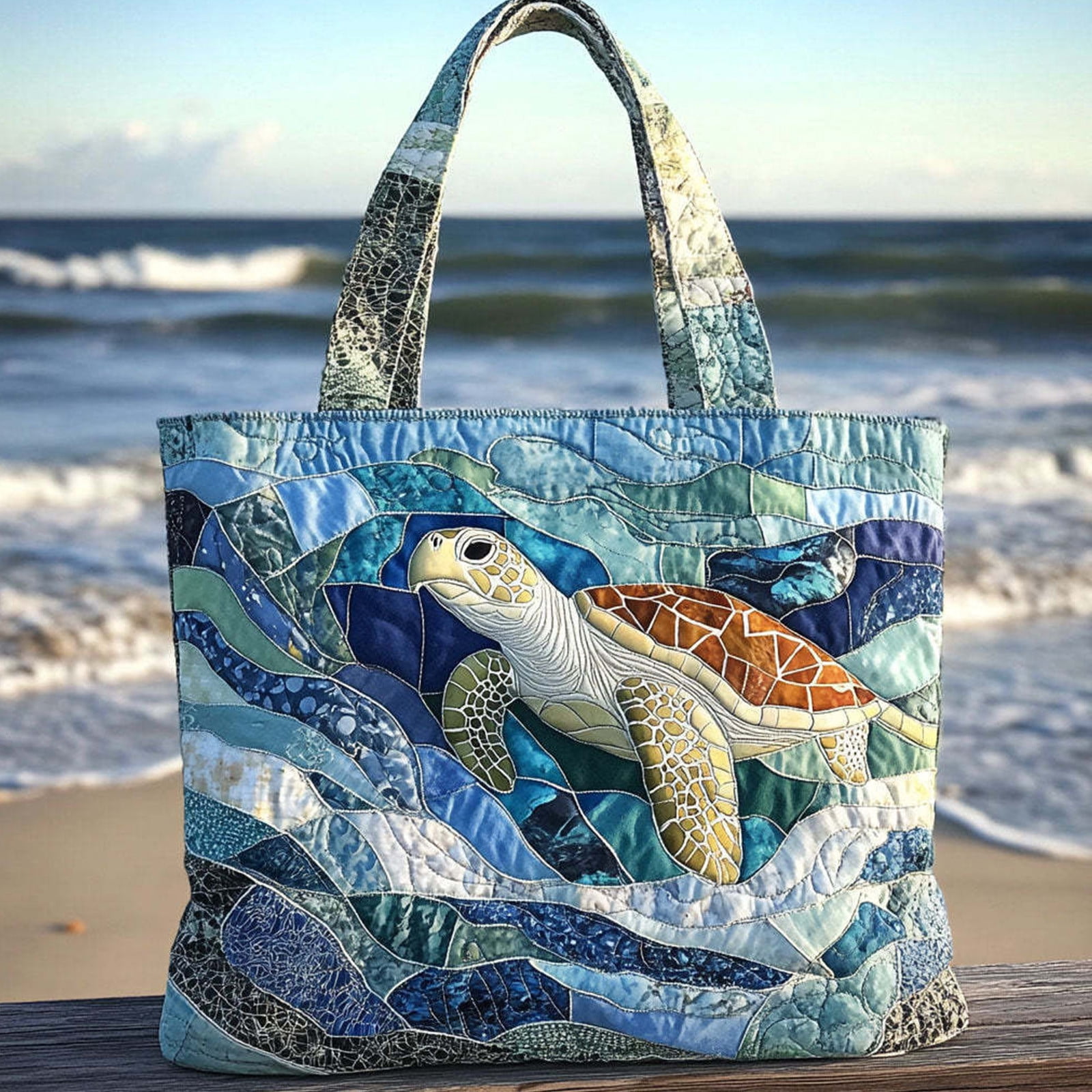 LmnLft Global Personalized Sea Turtle Quilted Tote Bag,Sea Turtle Beach ...