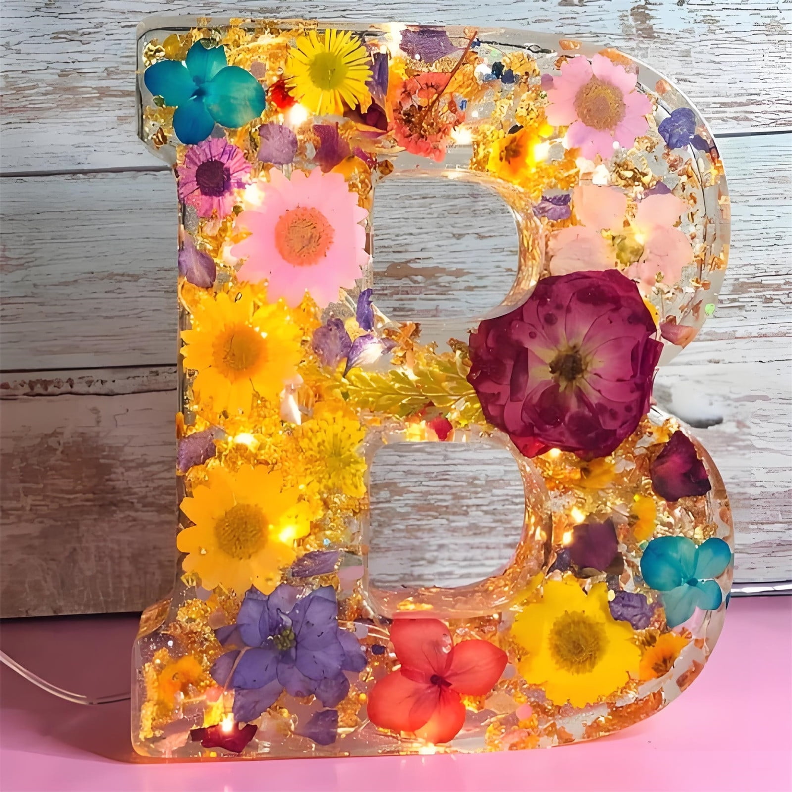 LmnLft Handmade Floral Resin Night Light, 4.7inch Floral Resin Letter ...