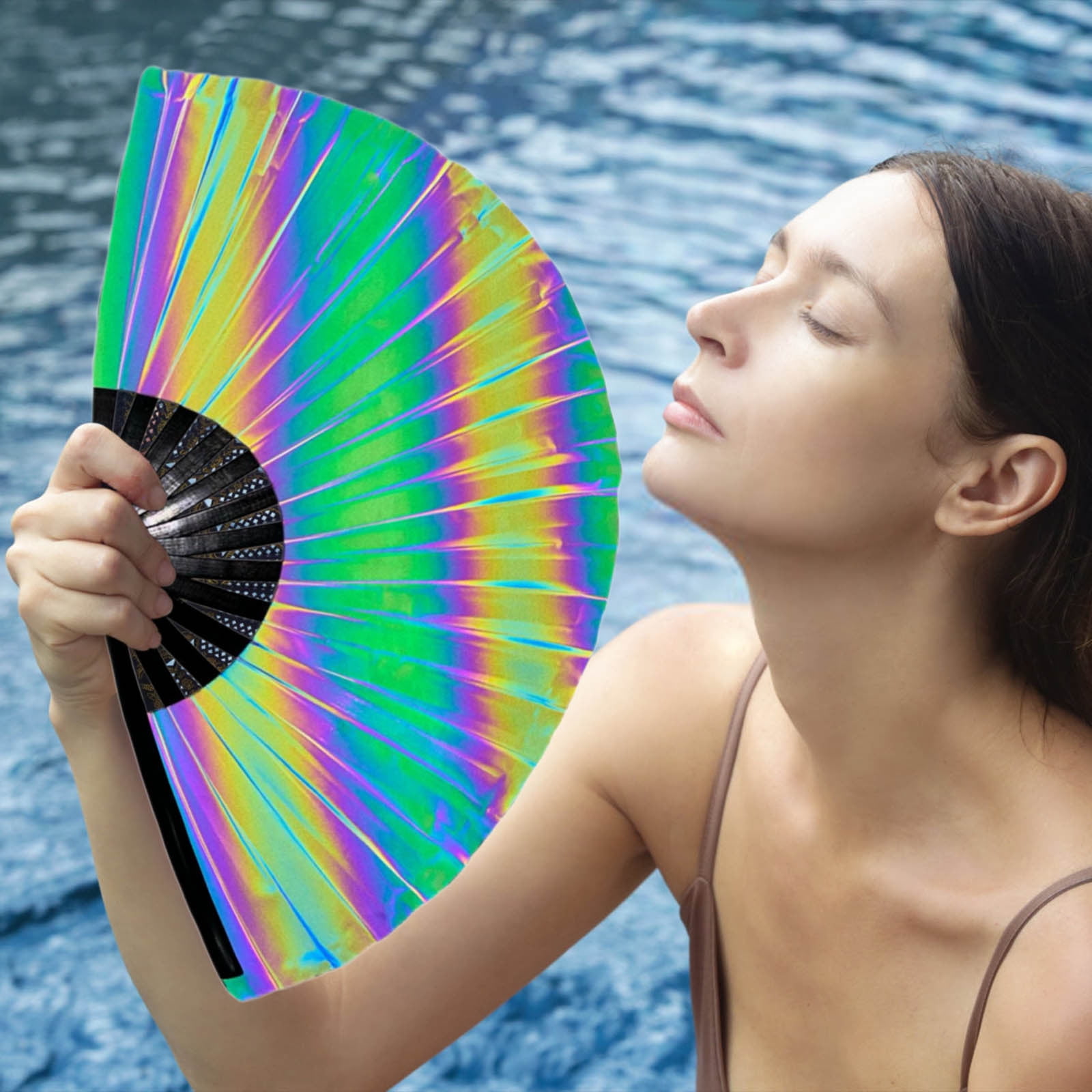 LmnLft Large Holographic Folding Hand Fan for Line Dancing, Clap Fans ...