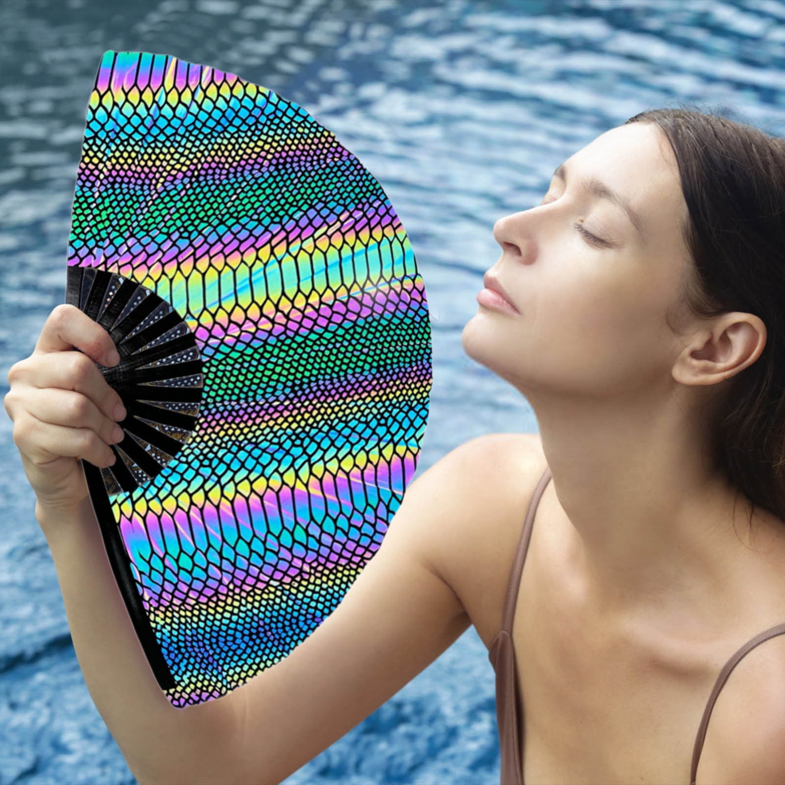 LmnLft Large Holographic Folding Hand Fan for Line Dancing, Clap Fans ...