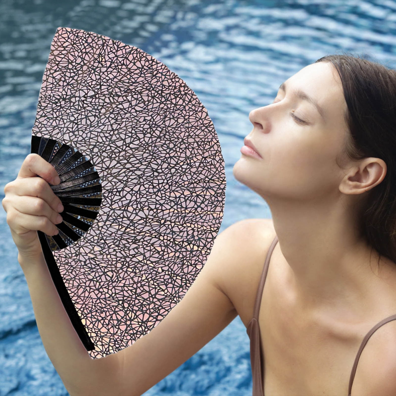 LmnLft Large Holographic Folding Hand Fan for Line Dancing, Clap Fans ...