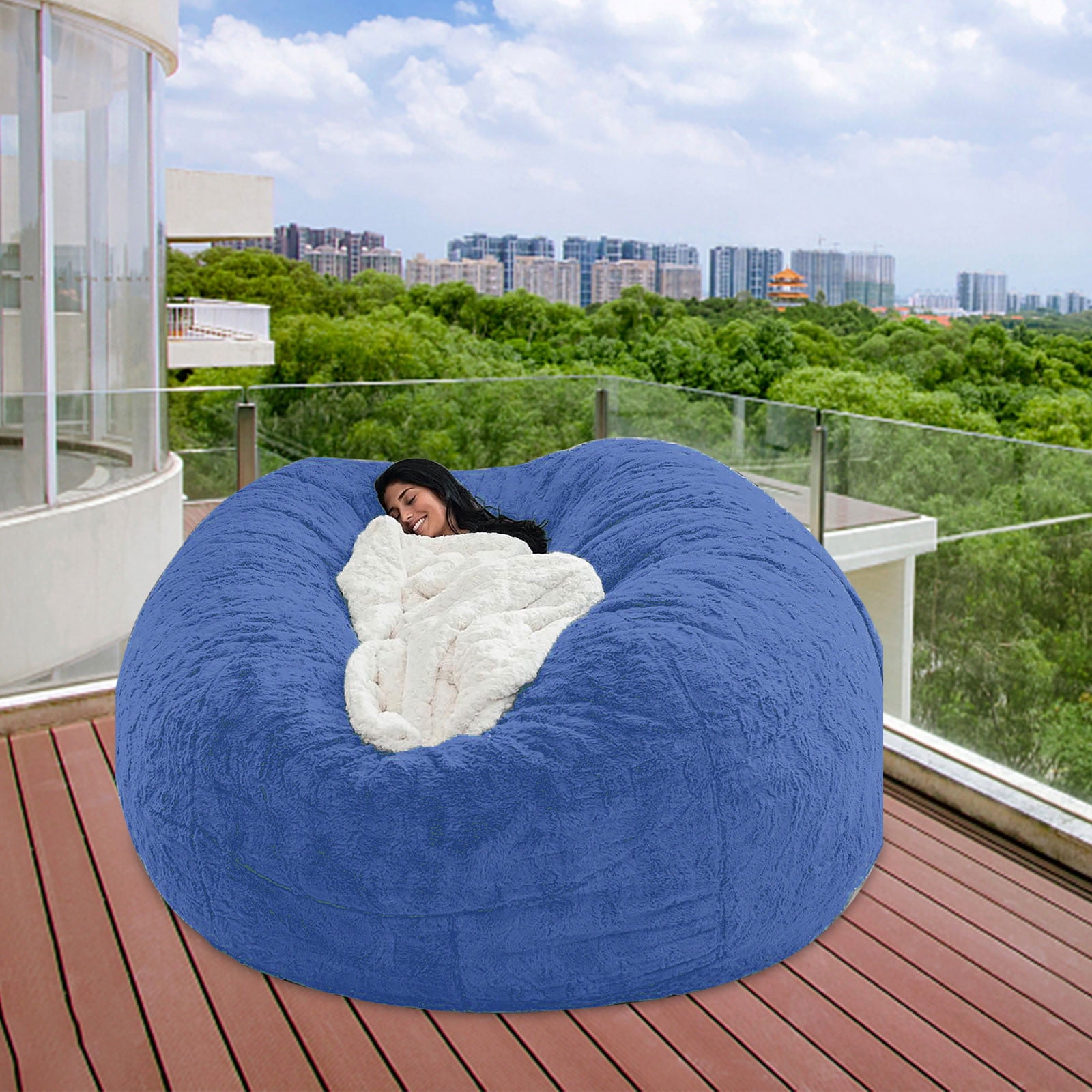 LmnLft Round Giant Bean Bag Chair Cover,No Filling Soft Oversized Round ...