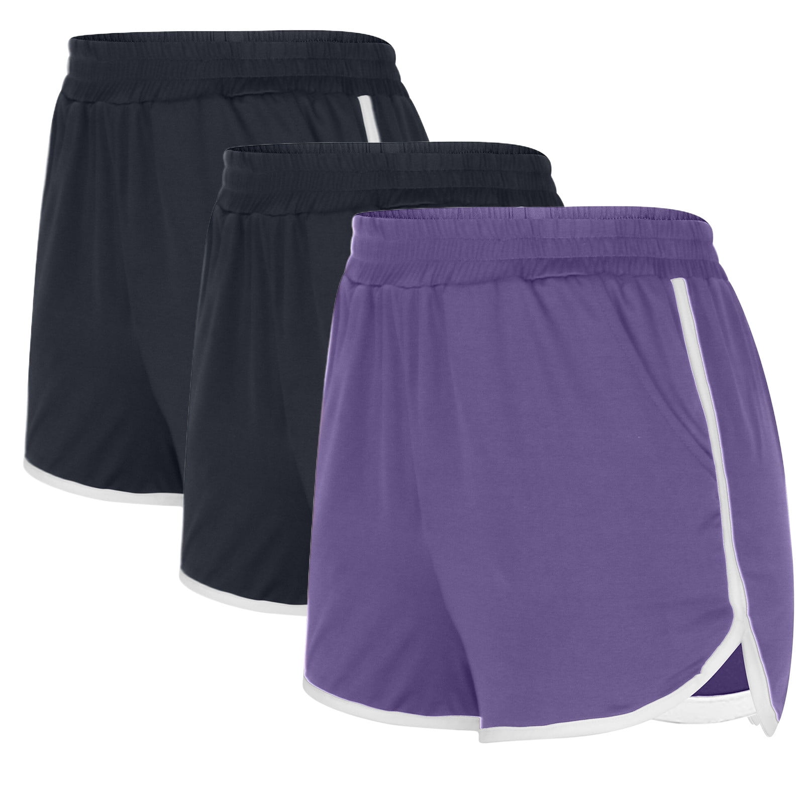 Lmnyox 3 Pack Running Shorts for Women Lightweight Elastic Waist Shorts ...