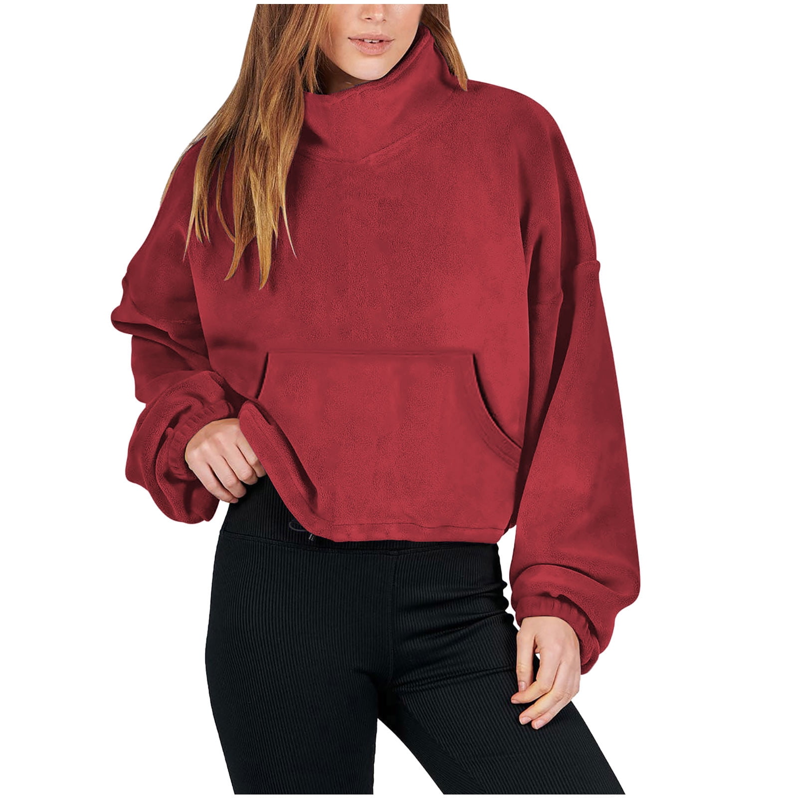 Lmnyox Cropped Sweatshirts for Women Fall Winter Fuzzy Fleece Pullover ...
