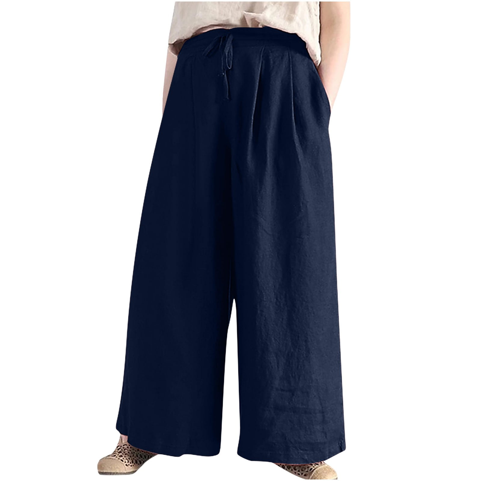 Lmnyox Fall Casual Trousers for Women Low Waist Cotton Linen Lounge ...