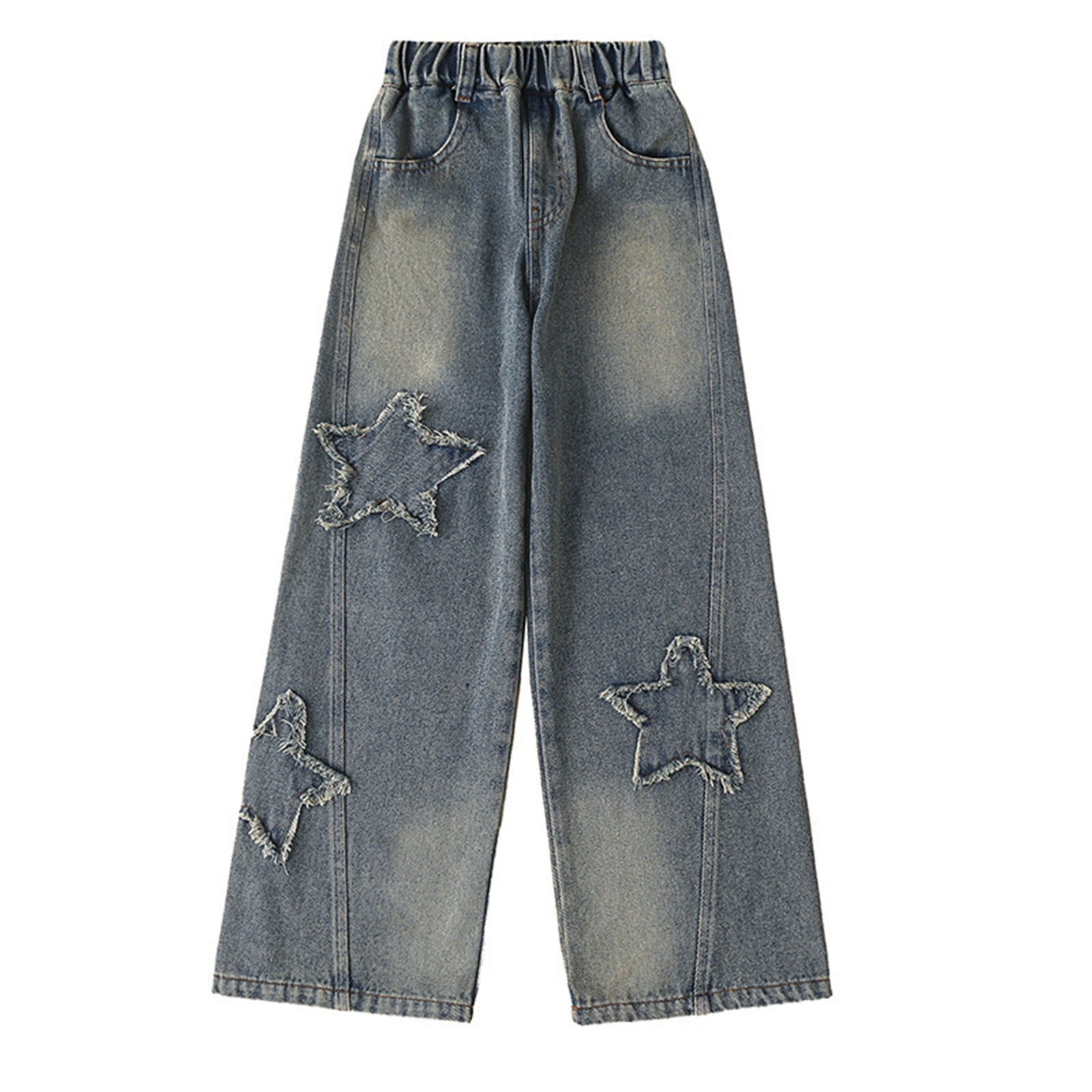 Lmnyox Girl's Straight Leg Jeans Casual Elastic Waist Denim Pants Baggy ...