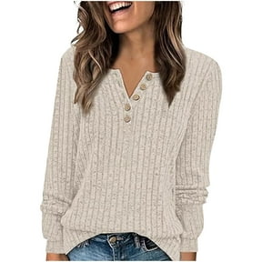Fantaslook Blouses for Women Long Sleeve Crew Neck Tunic Tops Buttons ...
