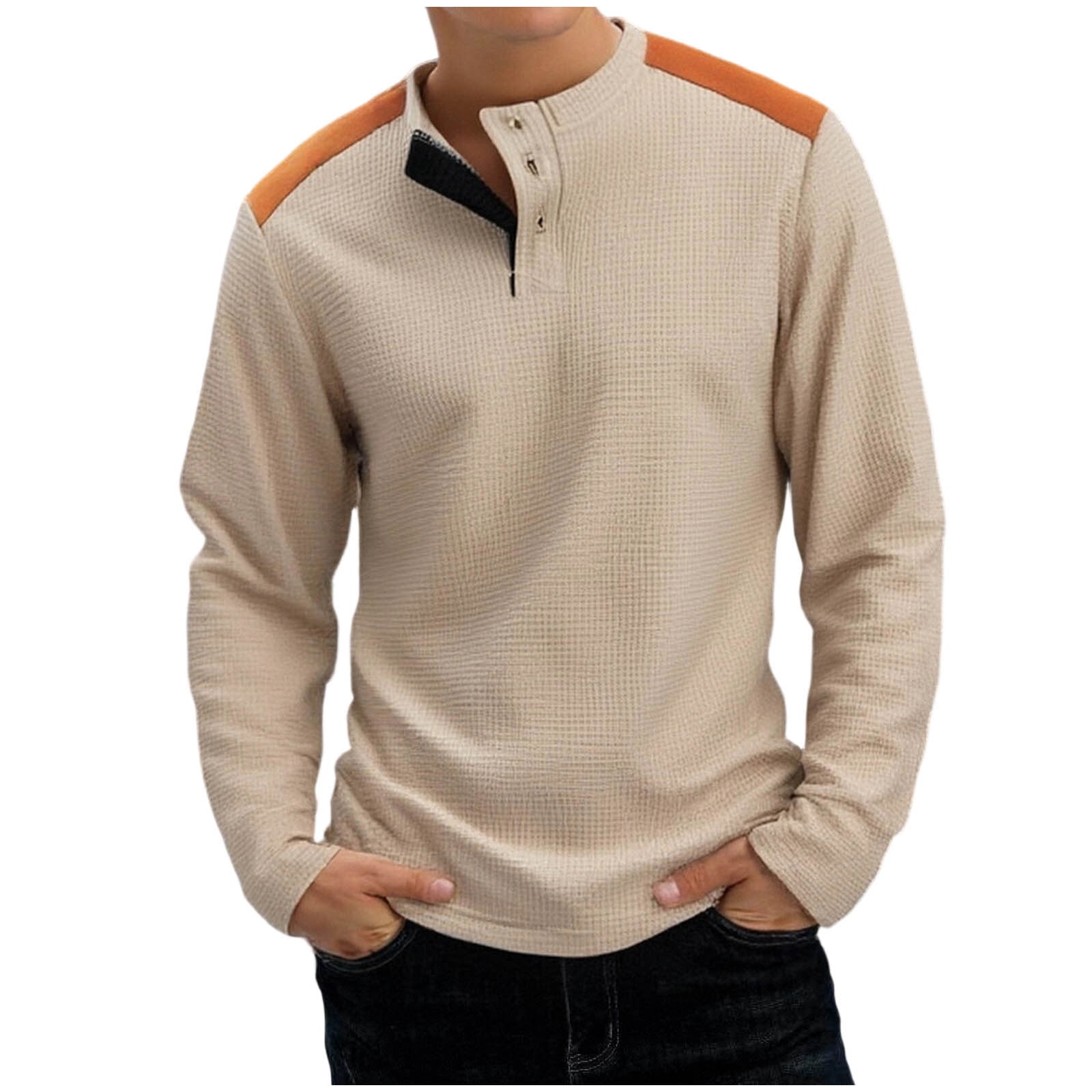 Lmnyox Men's Casual Shirt Long Sleeve Color Block Button Crew Neck T ...
