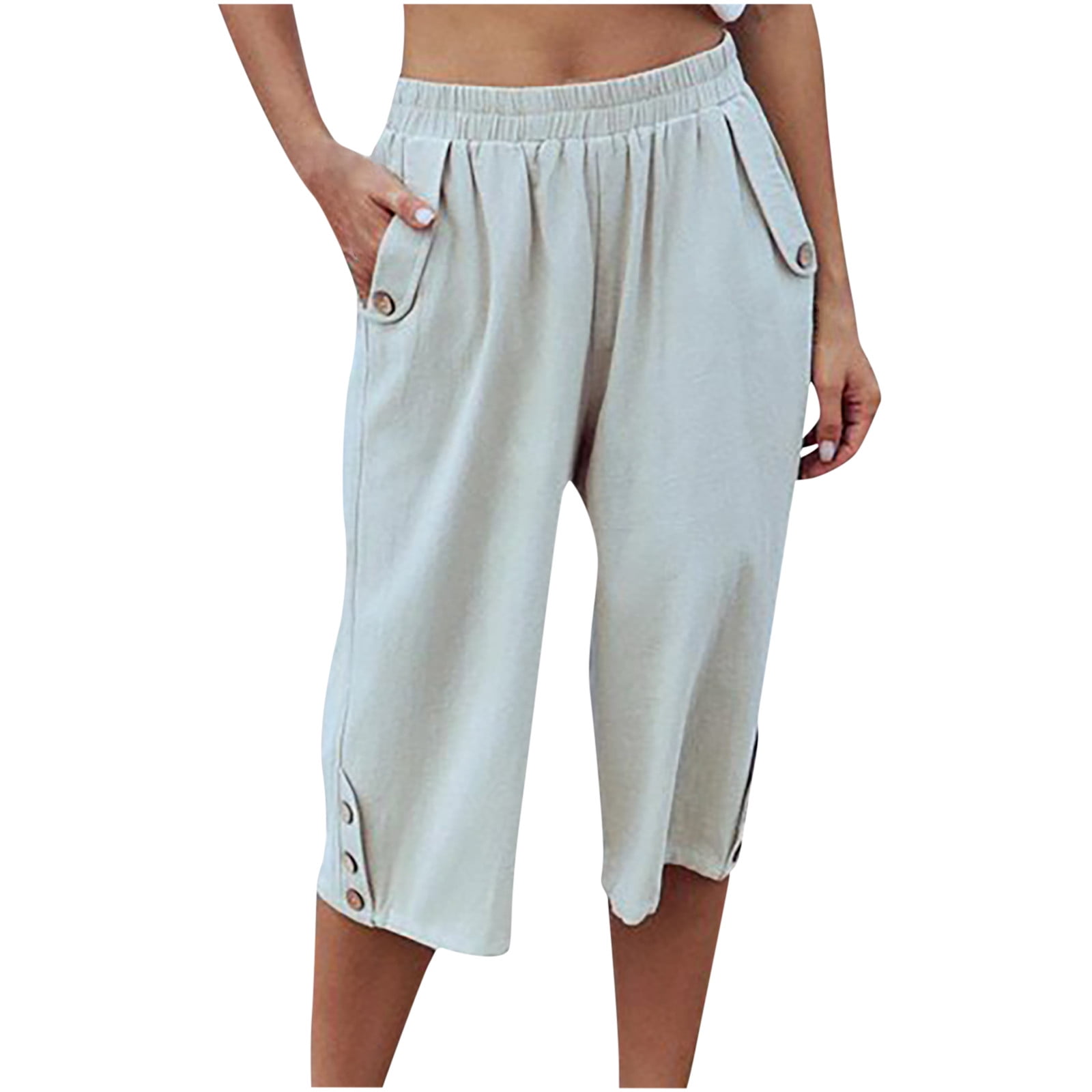 Lmnyox Wide Leg Capris for Women Summer Elastic Waist Drawstring Capri ...