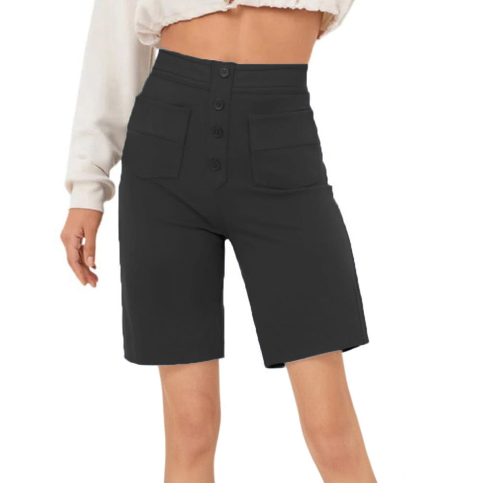 Lmnyox Wide Leg Shorts for Women High Waist Button Shorts with Pocket ...