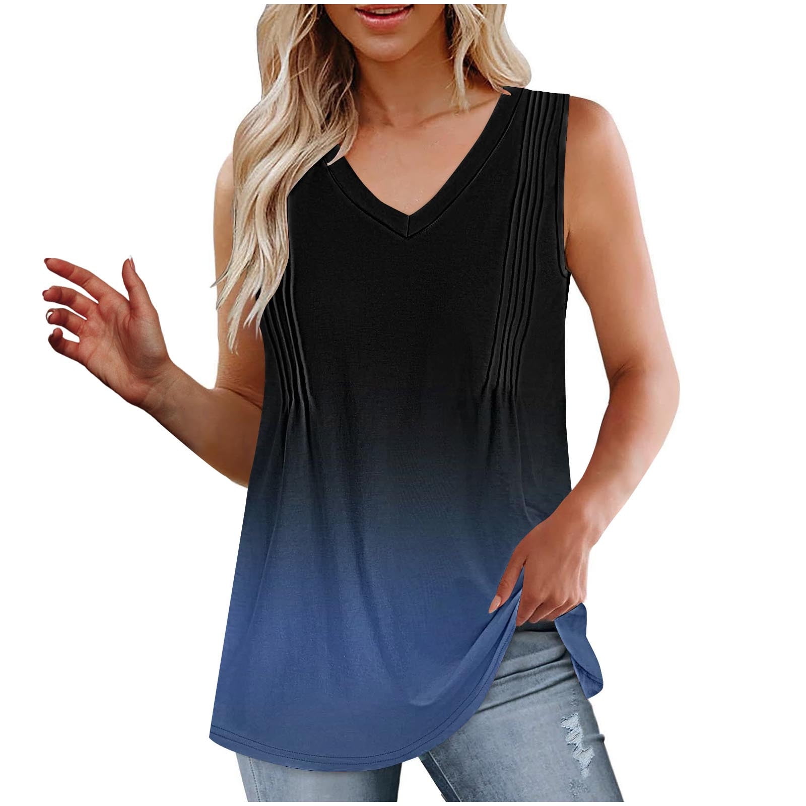 Lmnyox Women's Casual V Neck Tank Tops Flowy Sleeveless Tunic Shirts ...