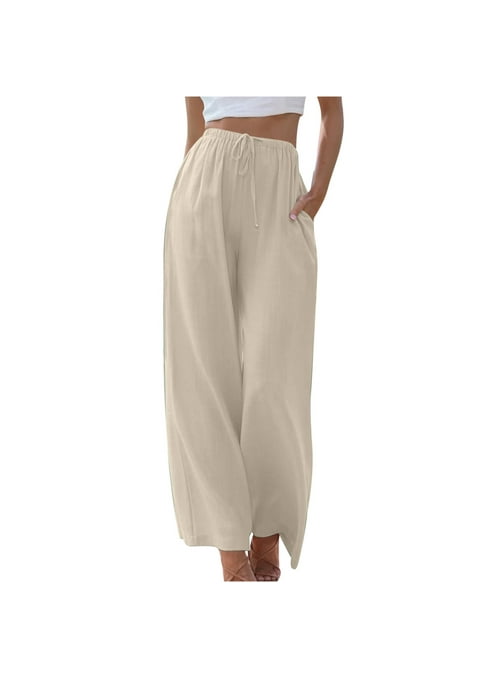 Dyegold Capris For Women Casual Summer Cotton Linen Cropped Pants Elastic Waist Drawstring Plus ...