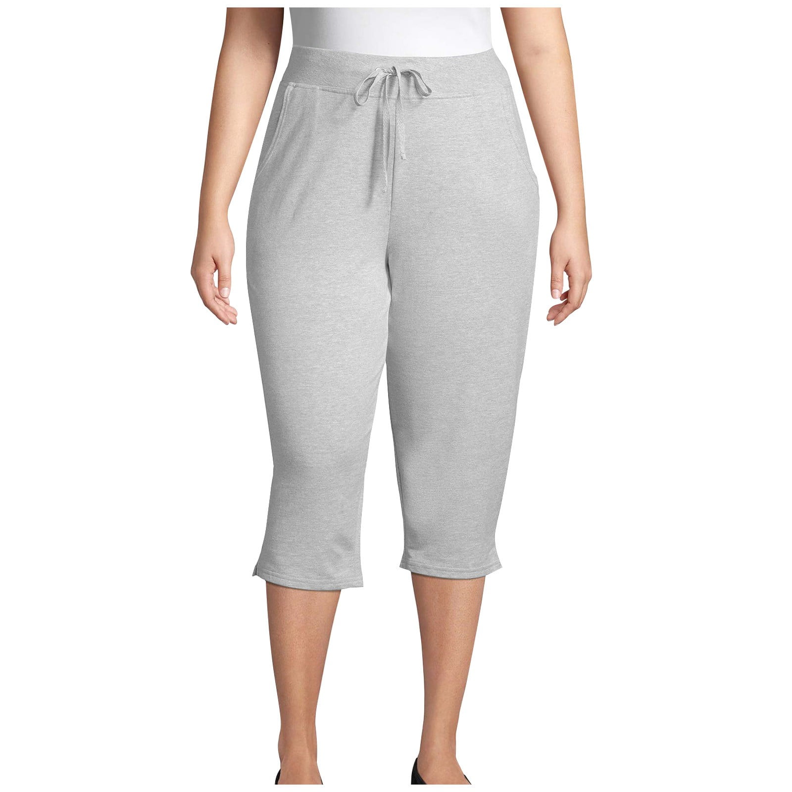 Lmnyox Women's Plus Size Capris Wide Leg Elastic Waist Cropped Pants ...