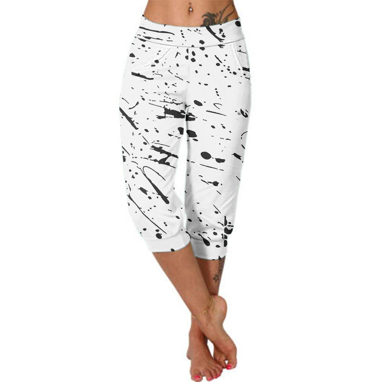 Lmnyox Women's Print Capris Elastic Waist Yoga Pants with Pocket Summer ...