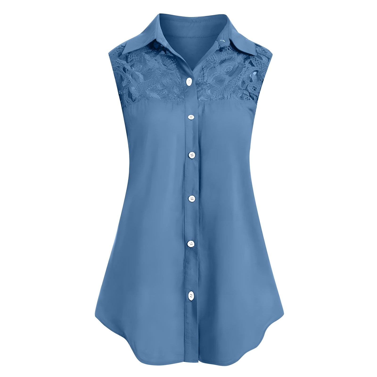Lmnyox Women's Sleeveless Shirts Button Down Collared Lace Blouses ...