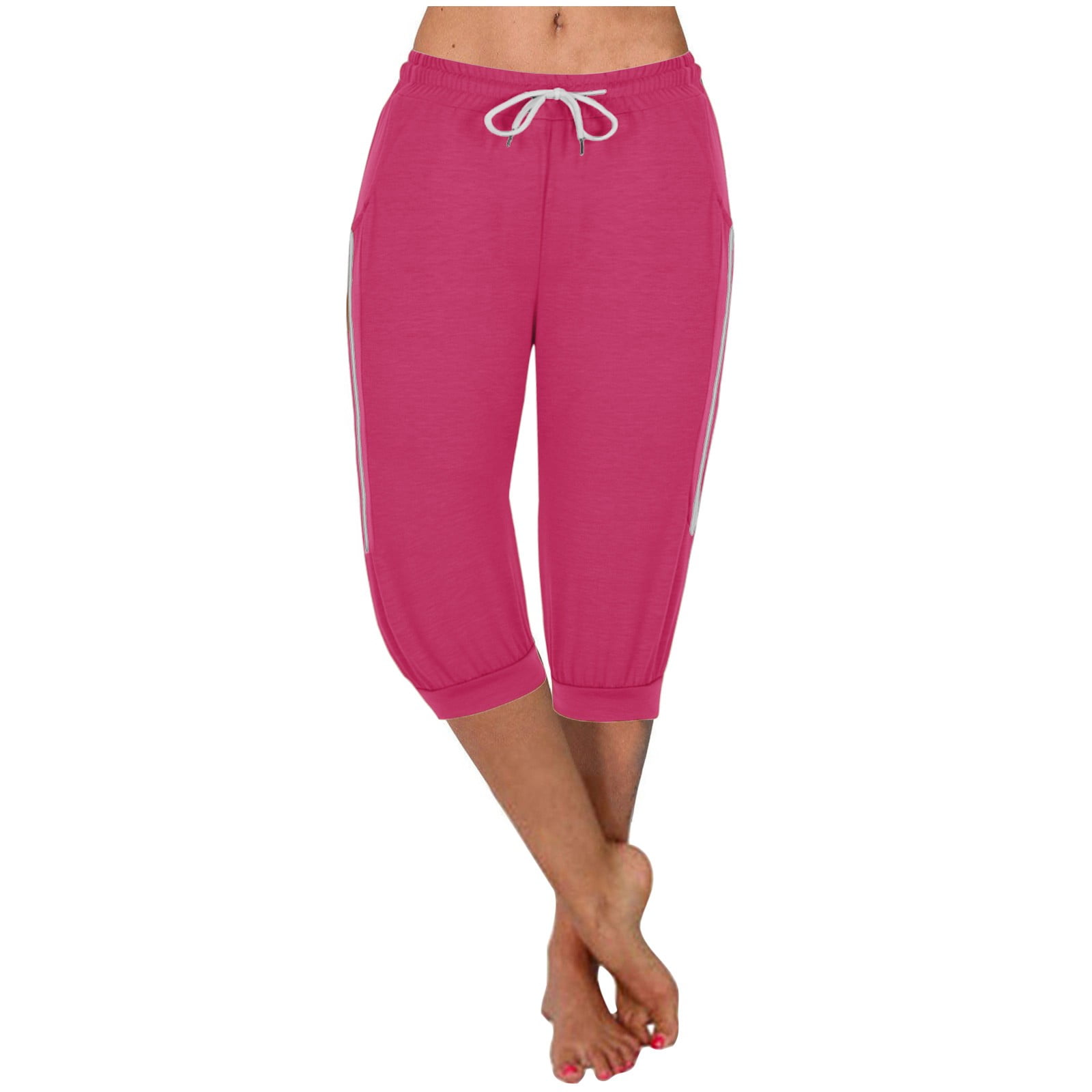 Lmnyox Women's Soft Capris Elastic High Waist Drawstring Capri Pants ...