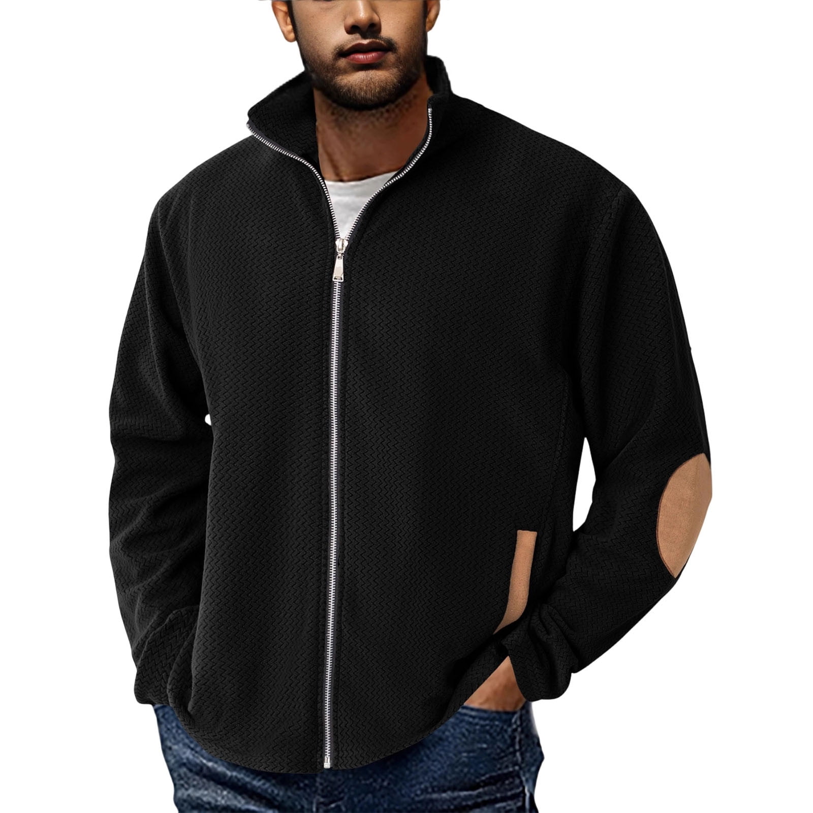 Lmnyox Zip Up Jacket for Men Casual Fashion Long Sleeve Stand Collar ...