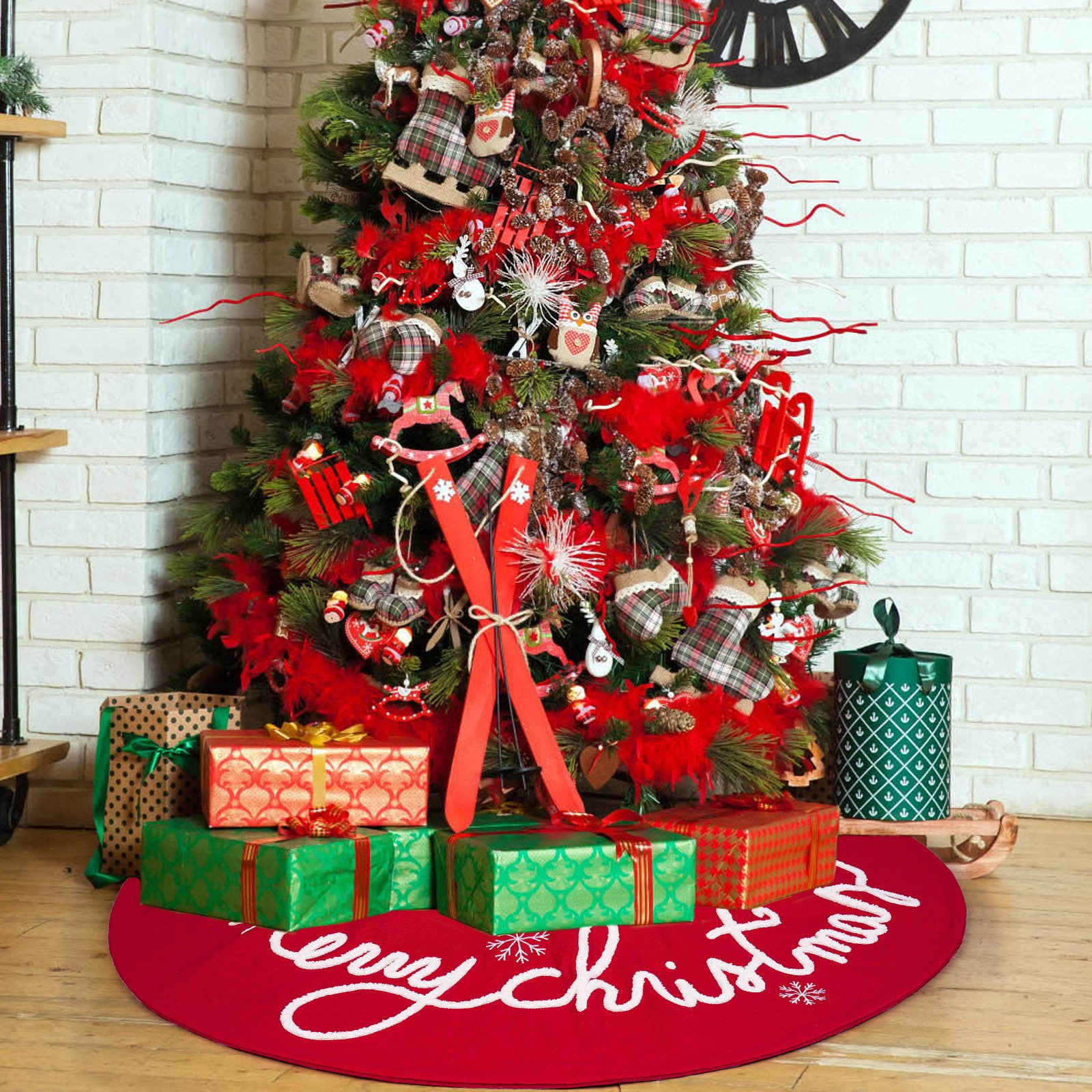 Lmueinov 32 Inch Christmas Tree Skirt Red Small Plush Xmas Tree Mat ...