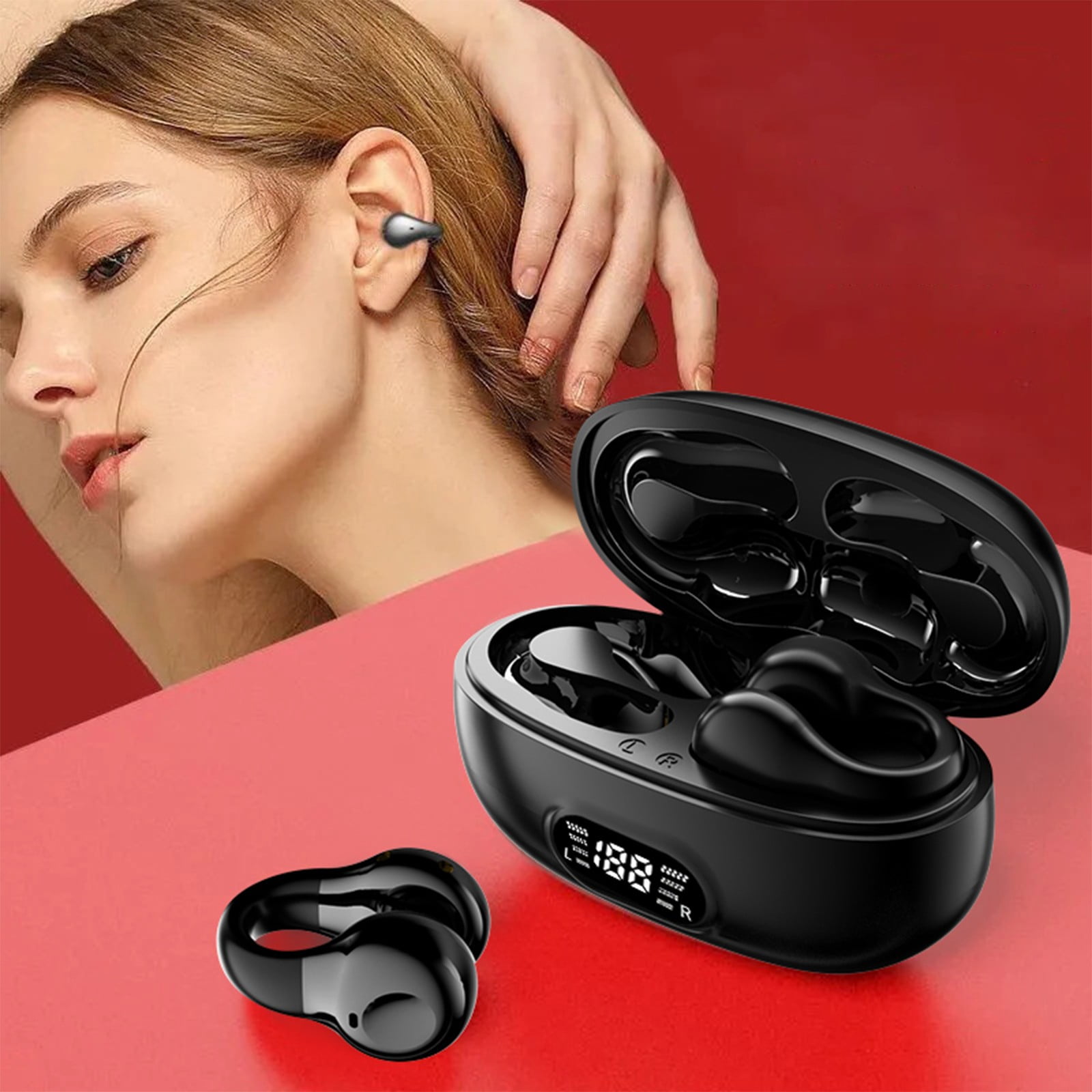 Lmueinov Bluetooth Chip 5.3 Clip On Ear Earphones, Wireless Sports ...