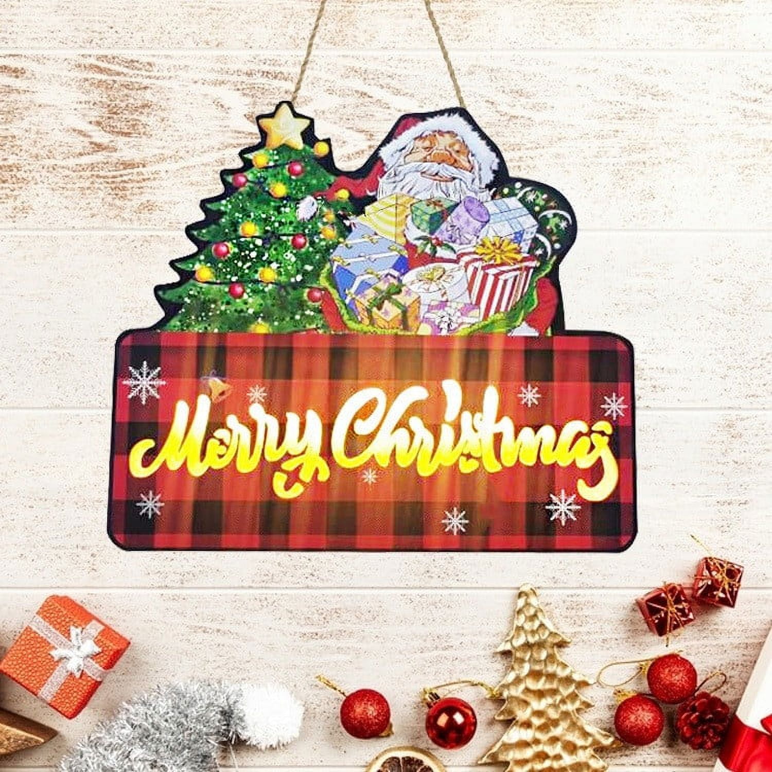 Lmueinov Christmas Day Hanging Sign Lights, Santa Claus Front Door ...