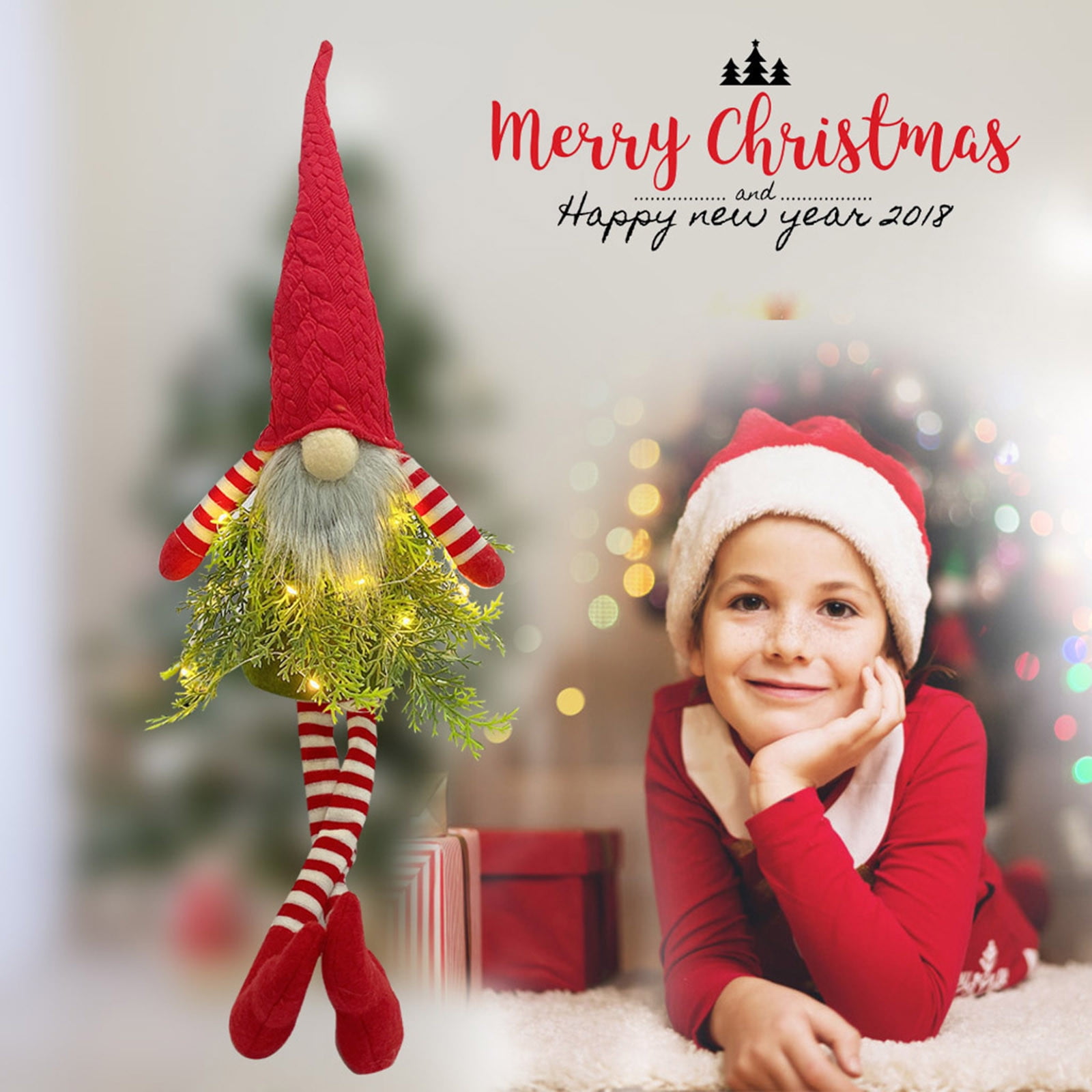 Lmueinov Christmas Santa Faceless Old Man Glowing Plush Toy Wool Santa ...