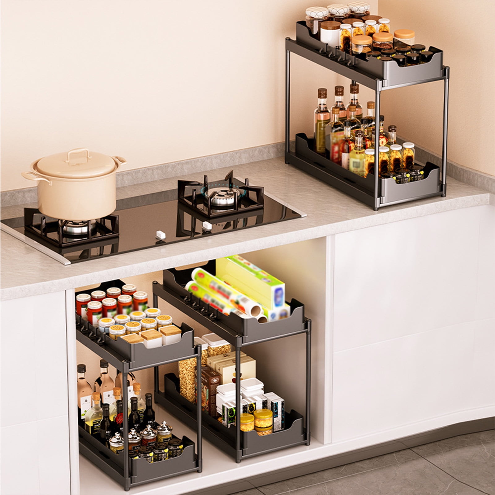 Lmueinov Kitchen Sink Rack Double Layer Double Drawer Pull-out Cabinet ...
